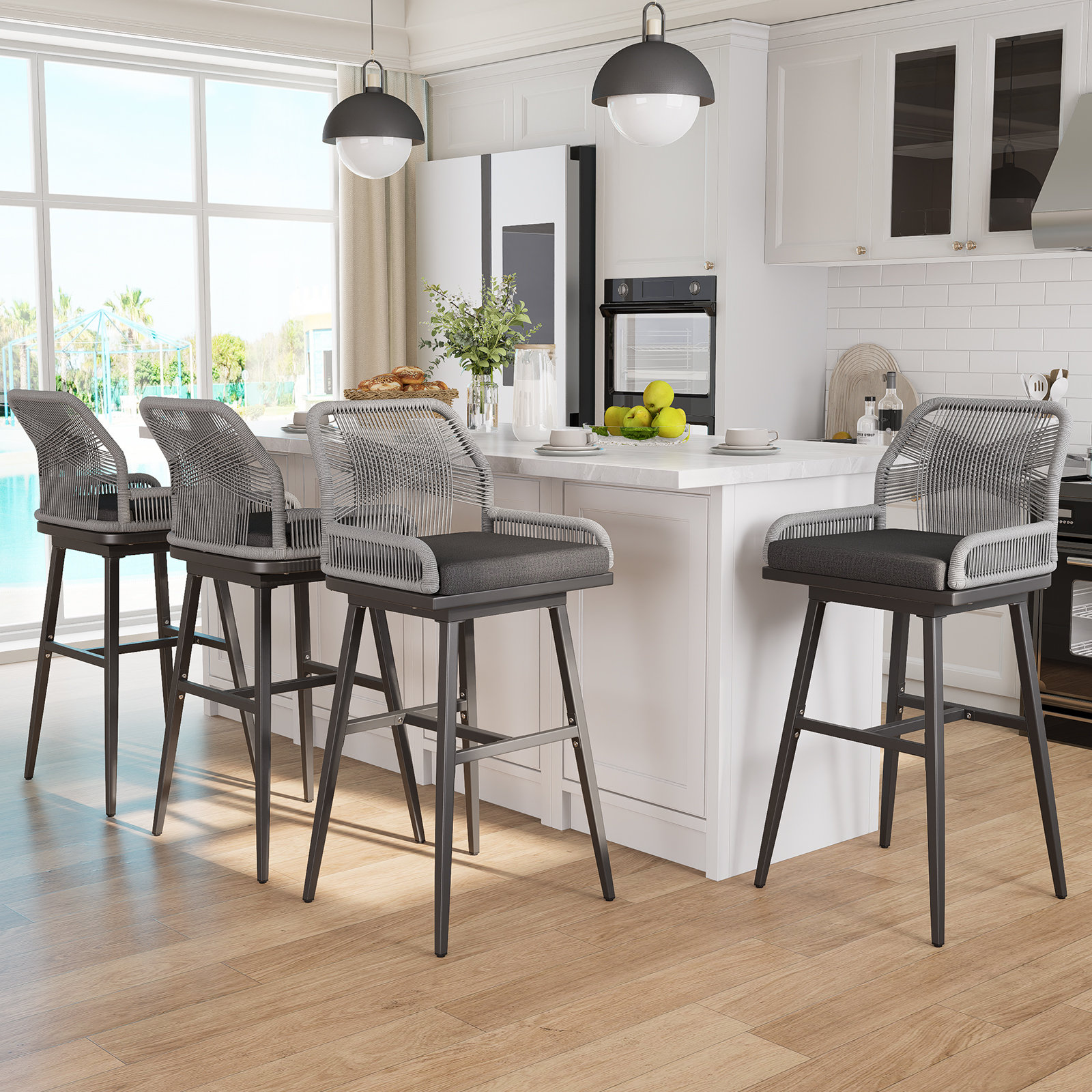 George Oliver Bar Stools Set Of 2, Rattan Counter Height Bar Stools ...