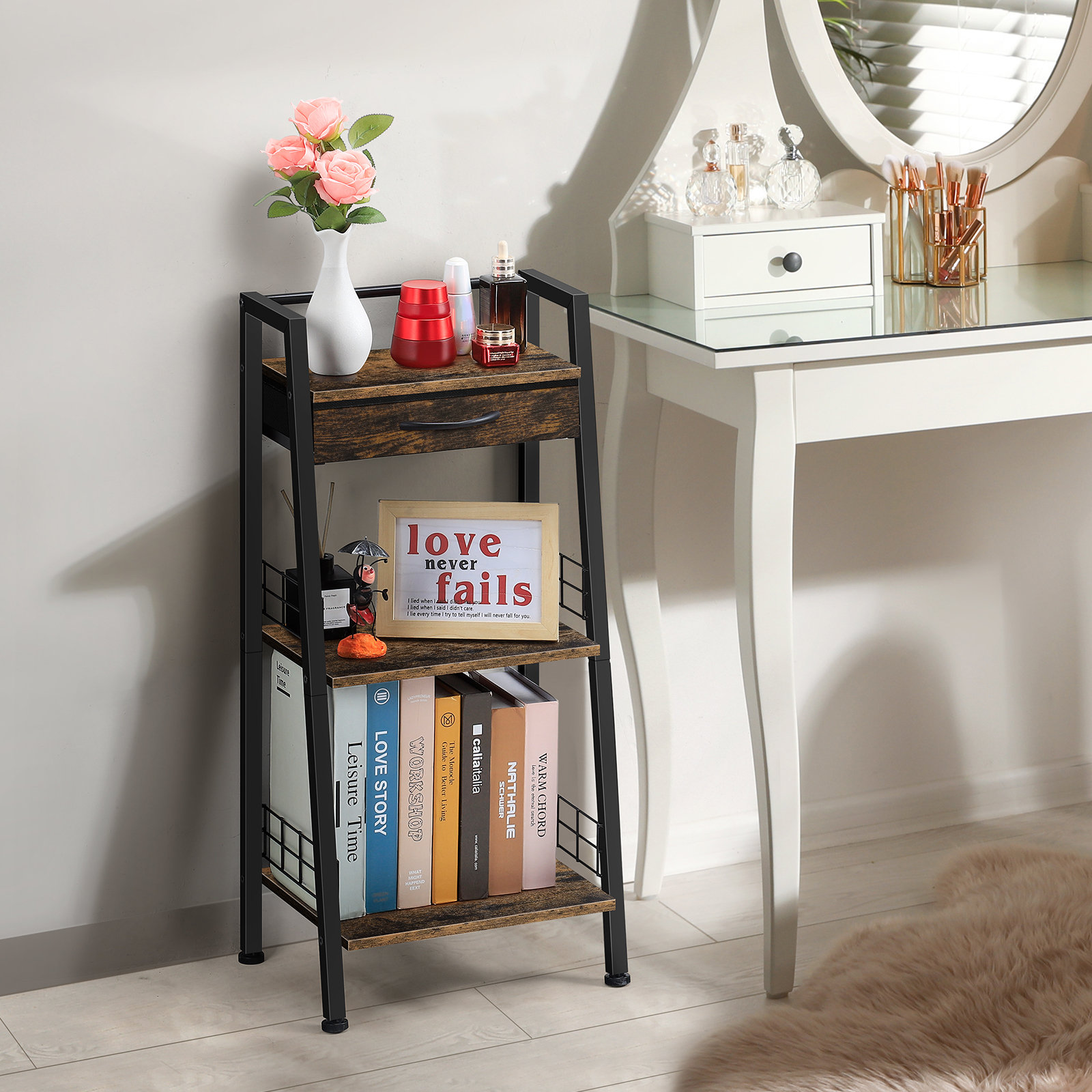 17 Stories 3-Tier Stepped Shelves With Drawers Small Bathroom Storage ...