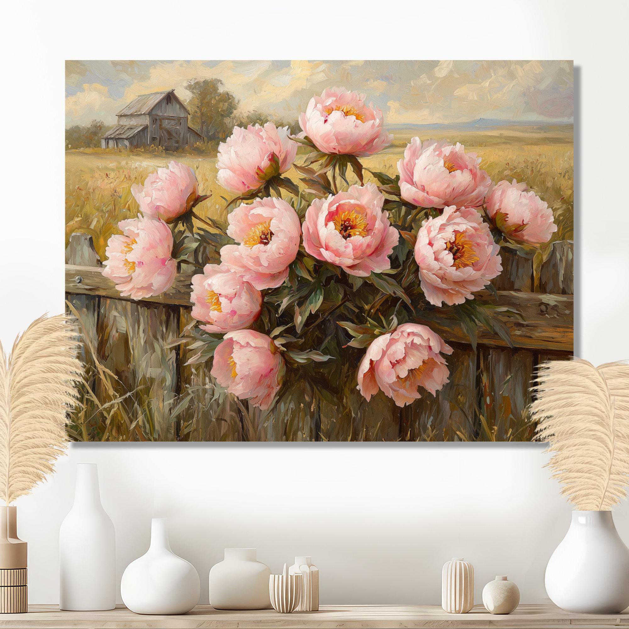 August Grove® Donnajean Peonies By The Farm Fence I - Peonies Wall Art ...