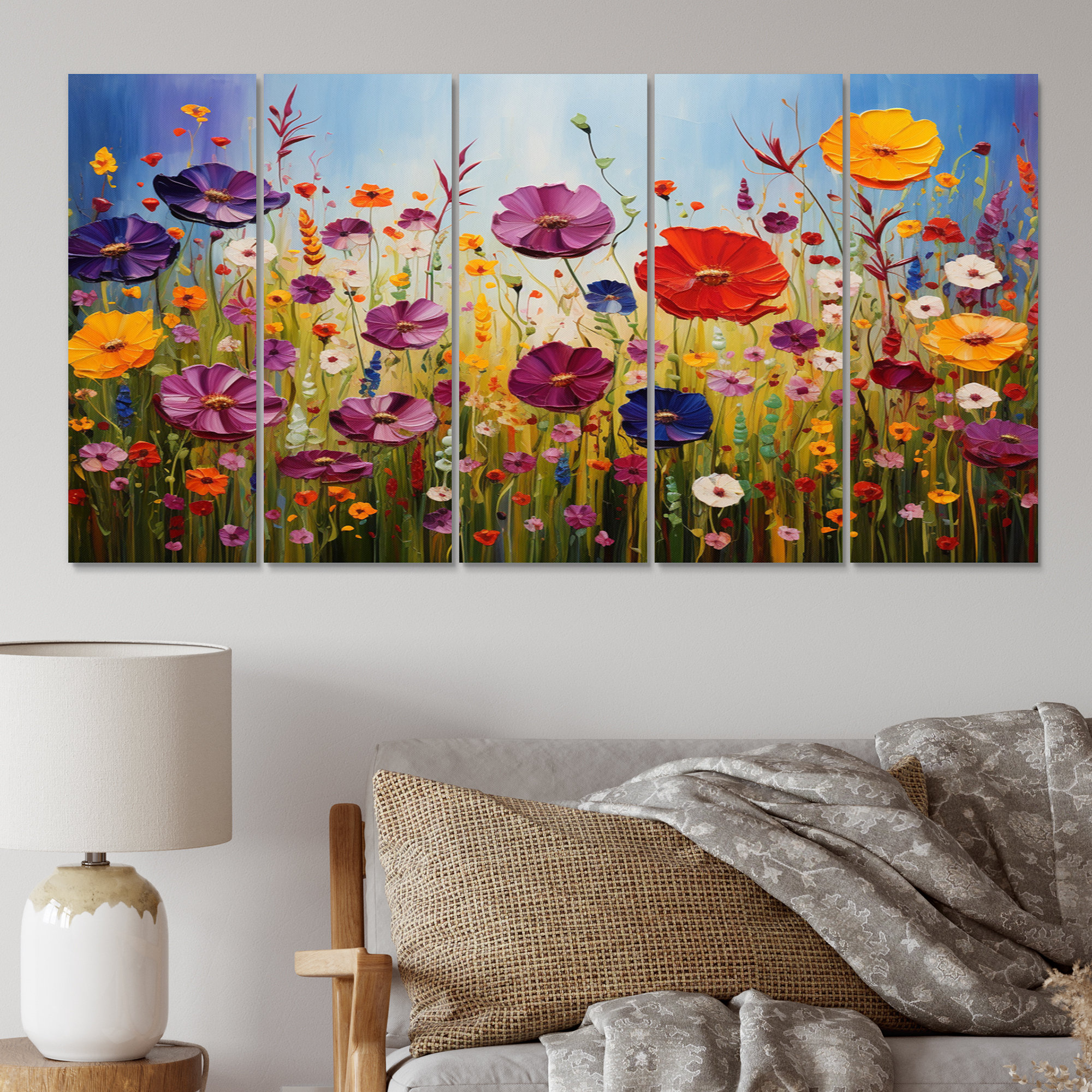 Wildon Home® Abstract Wildflowers Chromatic Meadows II - Floral Canvas ...
