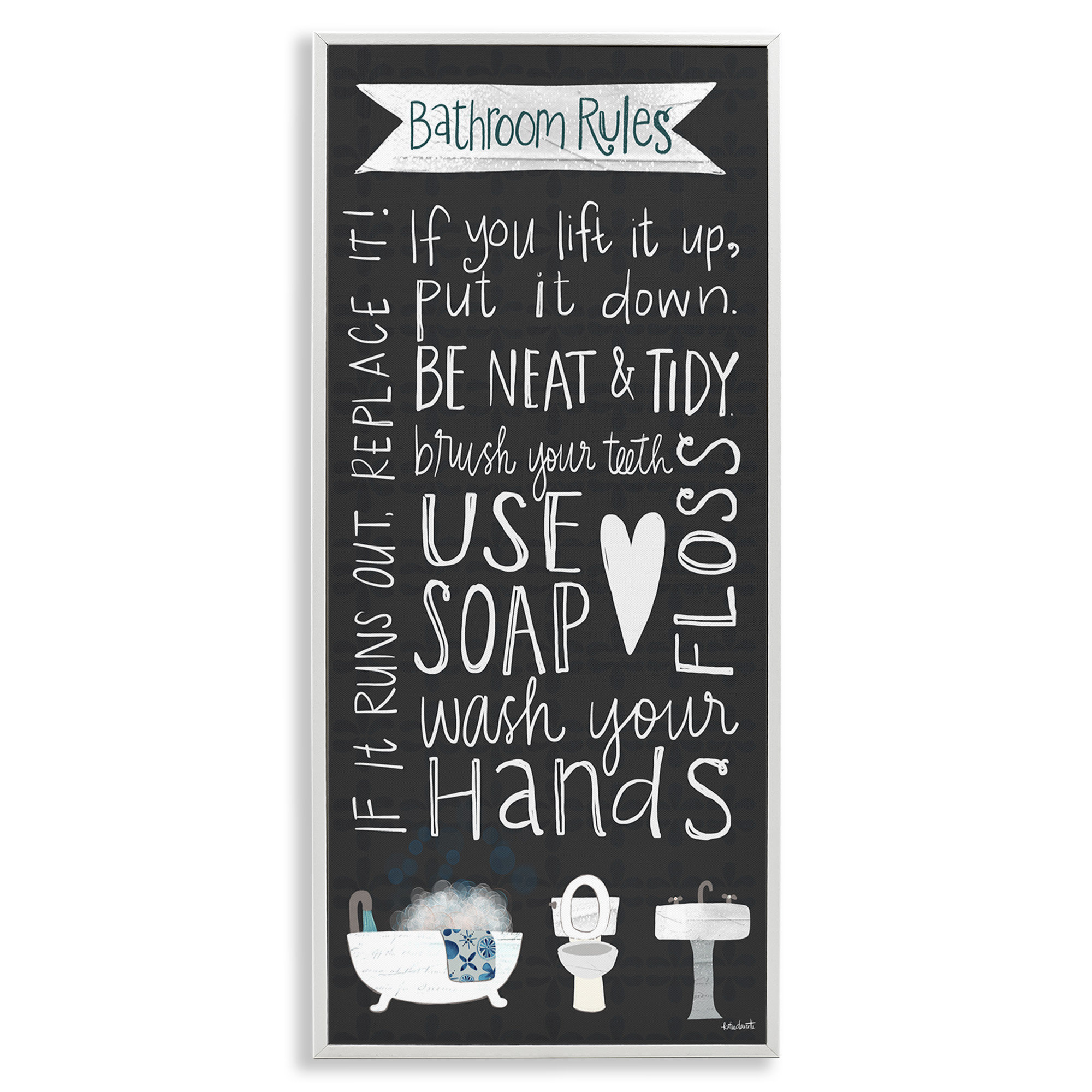 Trinx Bathroom Rules Sign Whimsical Tub Toilet Sink by Katie Doucette ...
