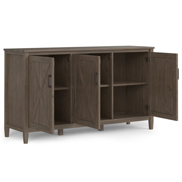 Simpli Home Ela 60"W Solid Wood 3-Shelf Wide Storage Cabinet with ...