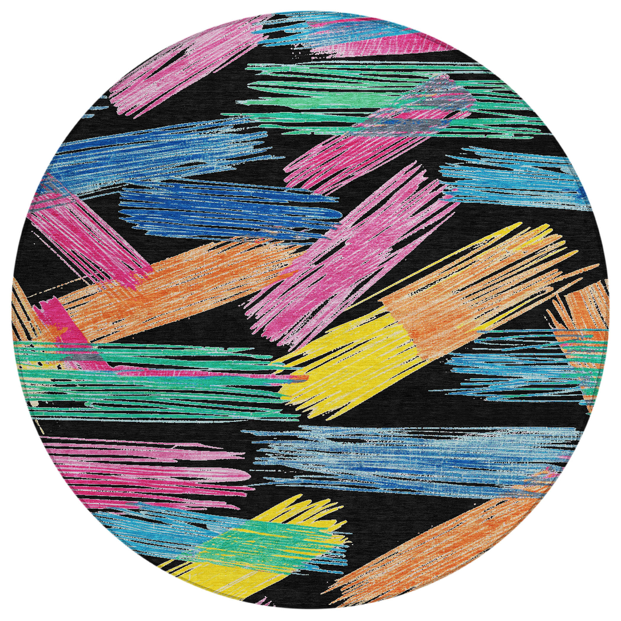 Orren Ellis Fairwinds 8' Black Pink Yellow Orange And Blue Round ...