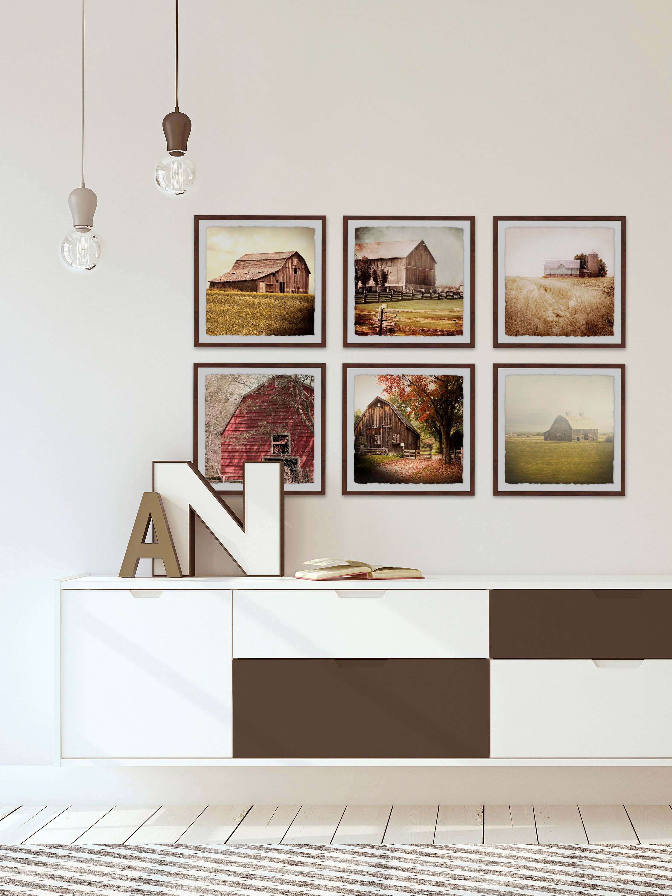 Gracie Oaks Barn Houses II Hexaptych - 6 Piece Picture Frame Photograph ...