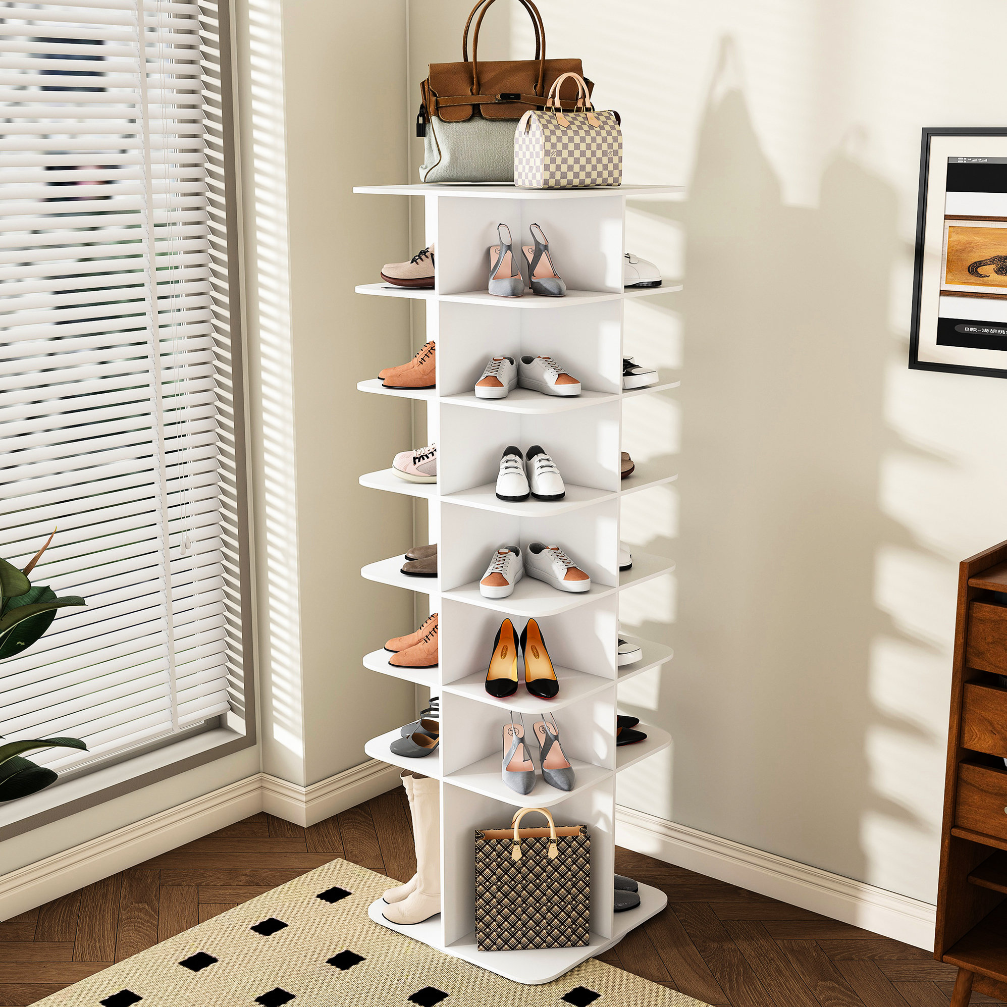 Banior 360° Revolving Shoe Storage, 7 Spinning Rack, White Rotating ...