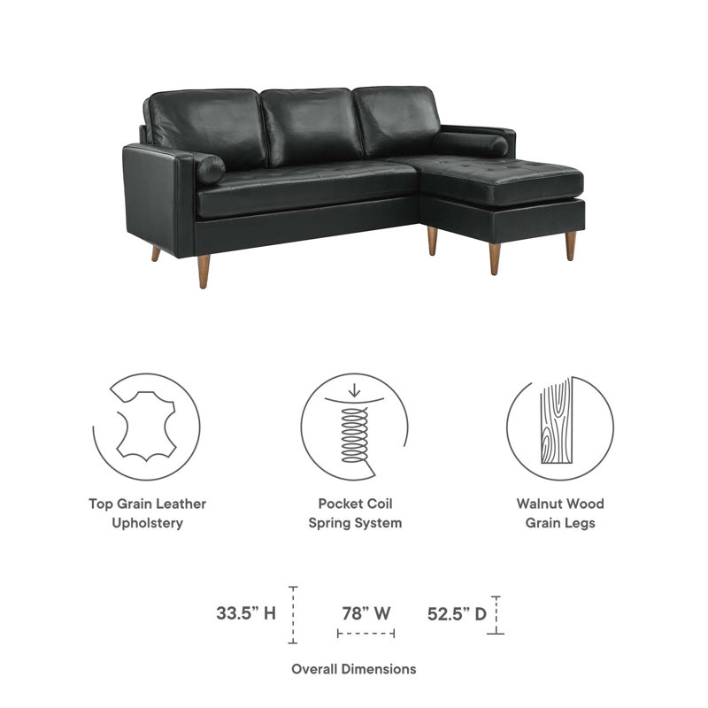 ESTETICA FURNITURE Valour 78" Leather Apartment Sectional Sofa by ...