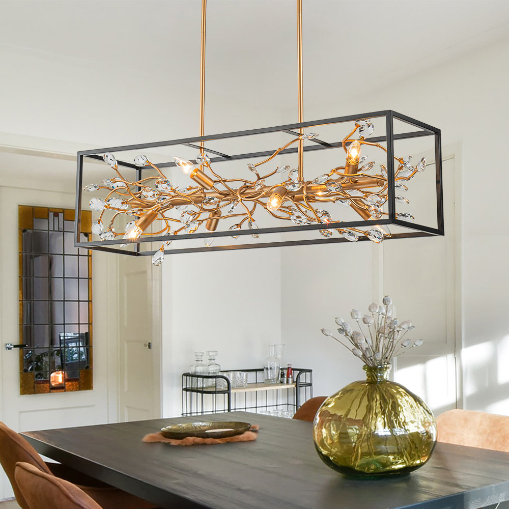 House of Hampton® 8-Light Rectangle Cage Crystal Kitchen Island ...