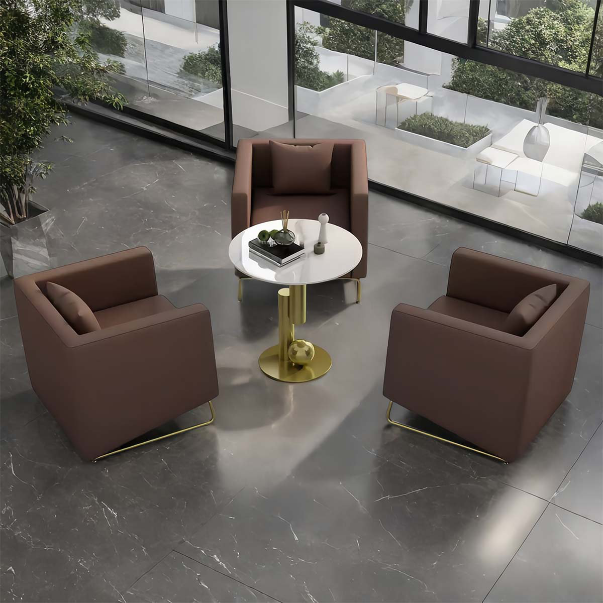 Everly Quinn Coffee-colored sofa and coffee table reception set | Wayfair