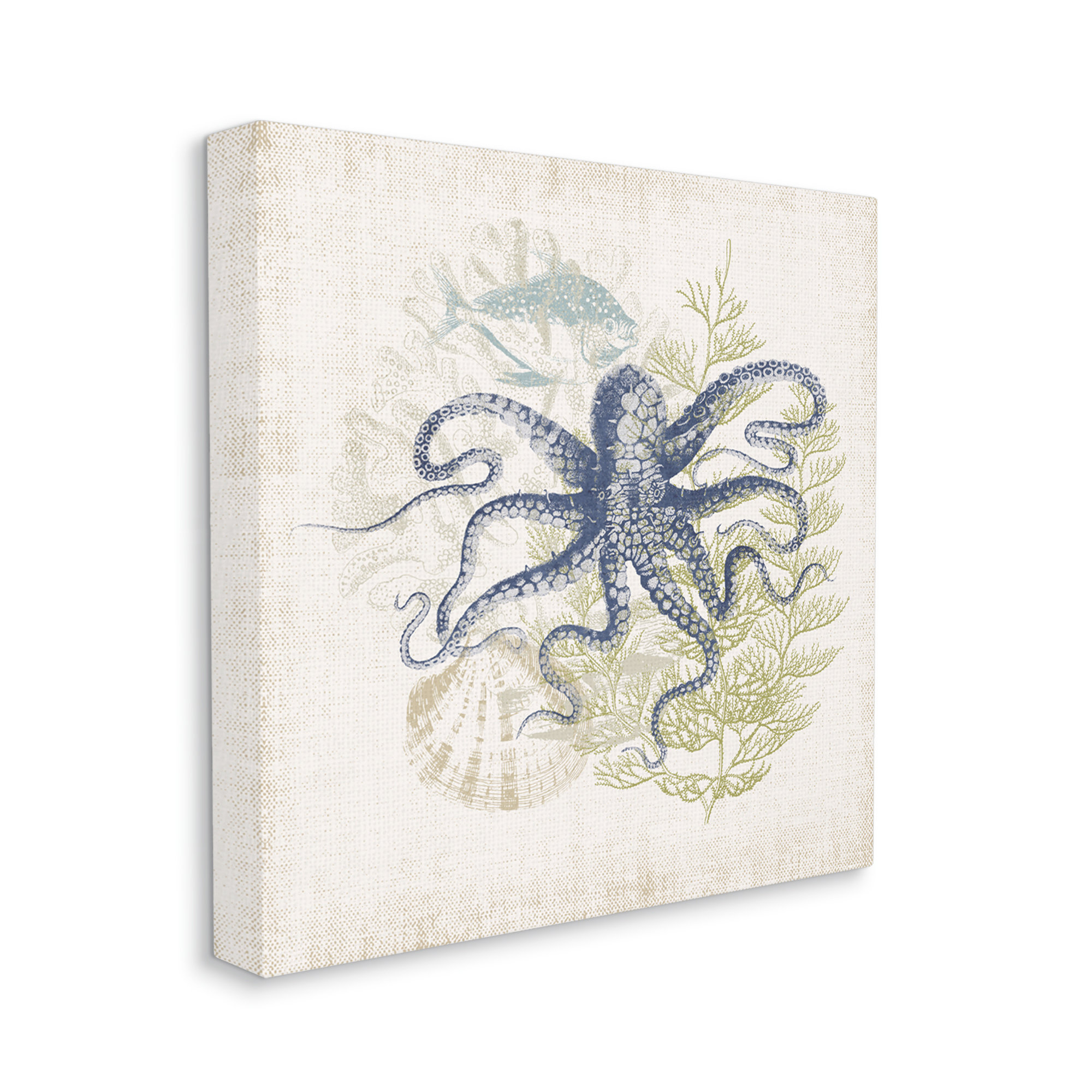 Stupell Industries Weathered Sea Life Overlay Pattern Aquatic Octopus ...