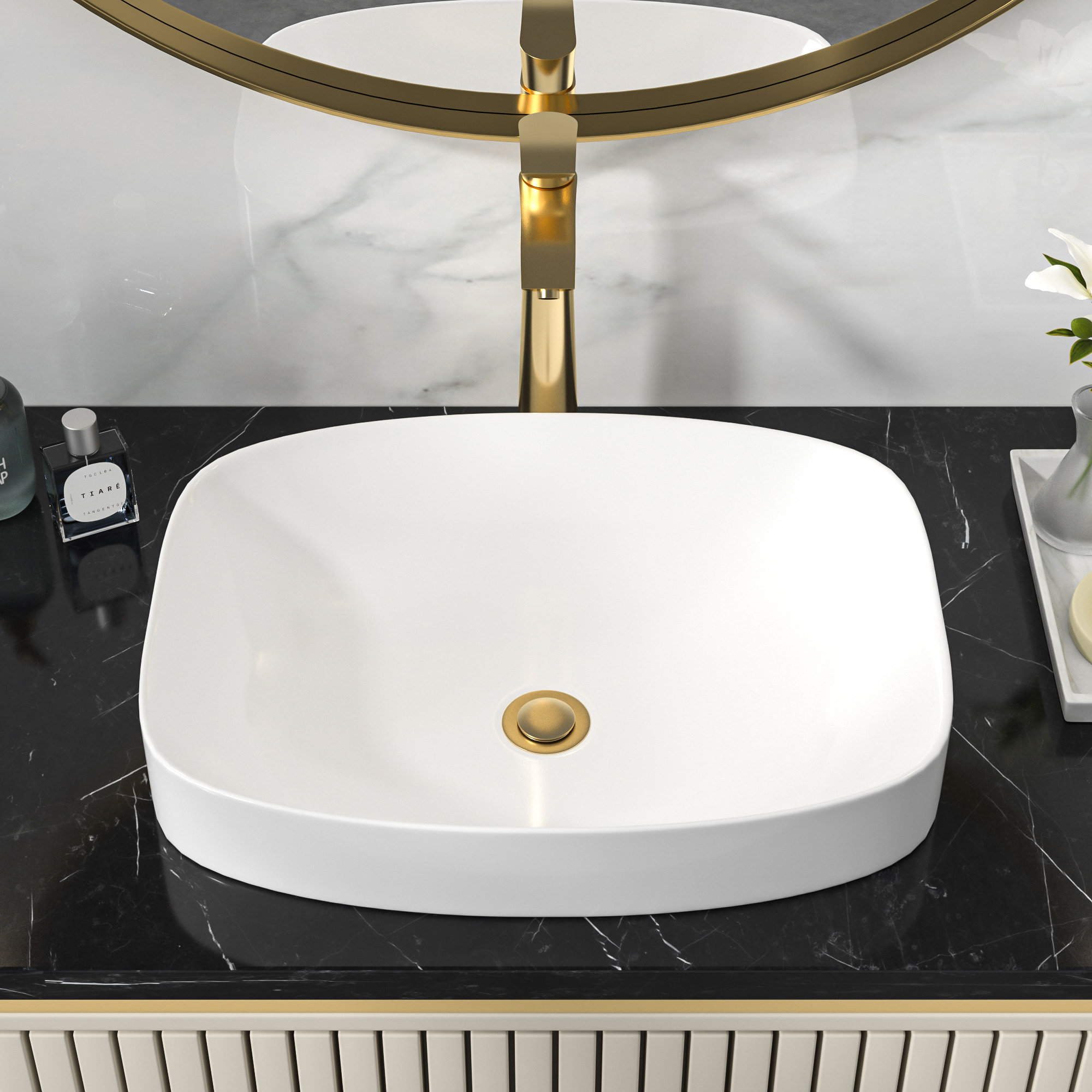 Sarlai 20"L X 15"W Semi-Recessed Bathroom Sink Rectangular Above ...