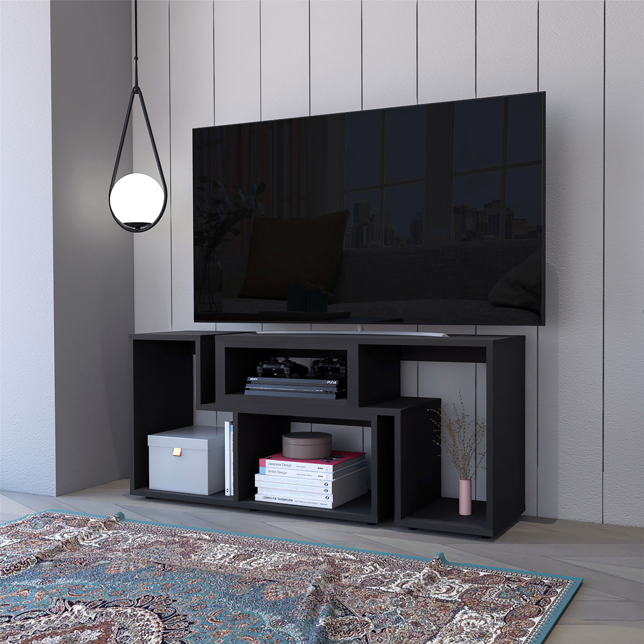 Ebern Designs Versatile Reversible TV Stand with Adjustable Shelves for ...
