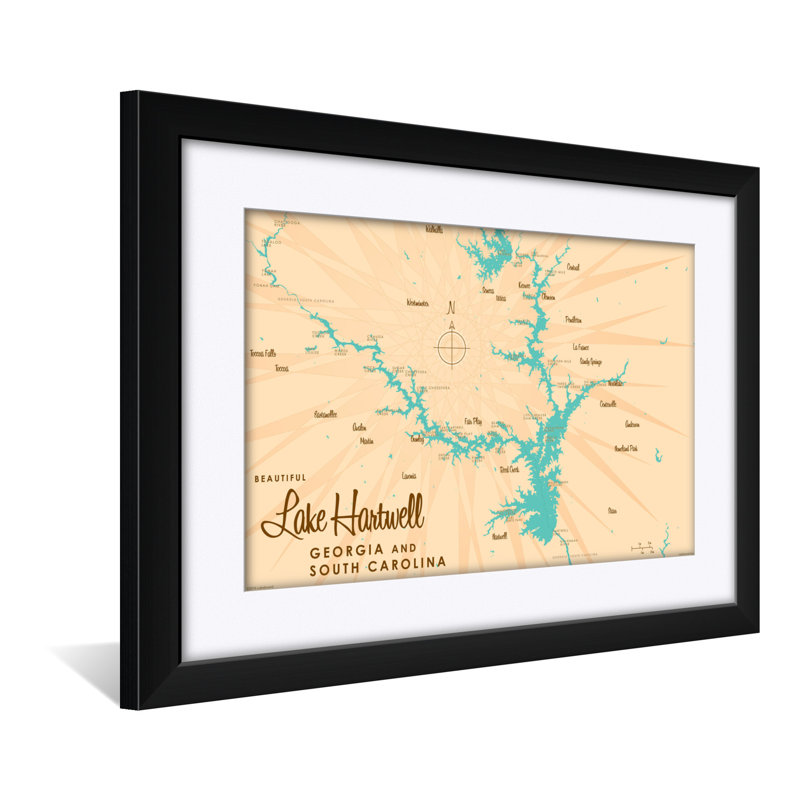 Breakwater Bay Lake Hartwell Map Professionally Framed & Matted Art ...
