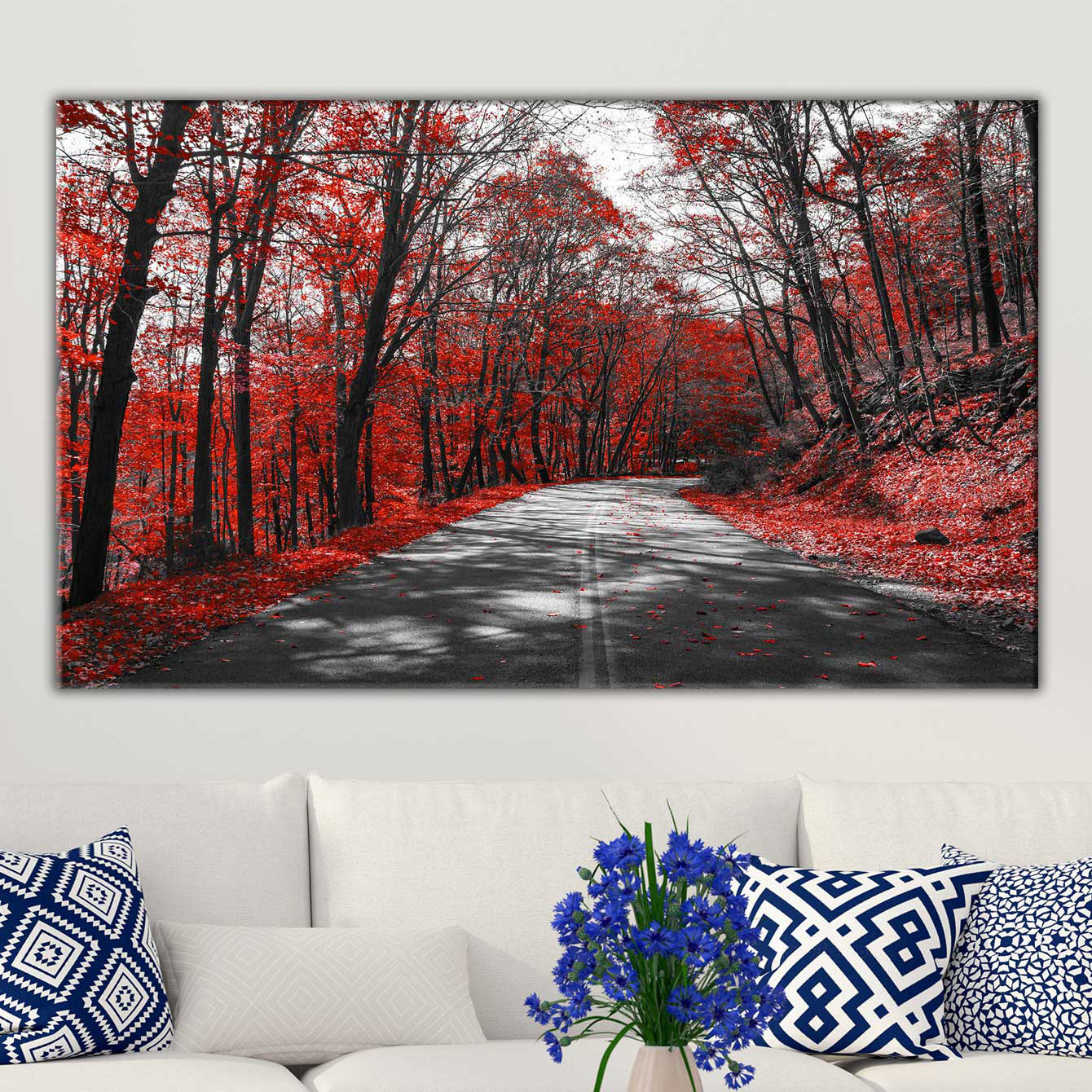 Winston Porter Red Forest Road II - Wrapped Canvas Photograph Print ...