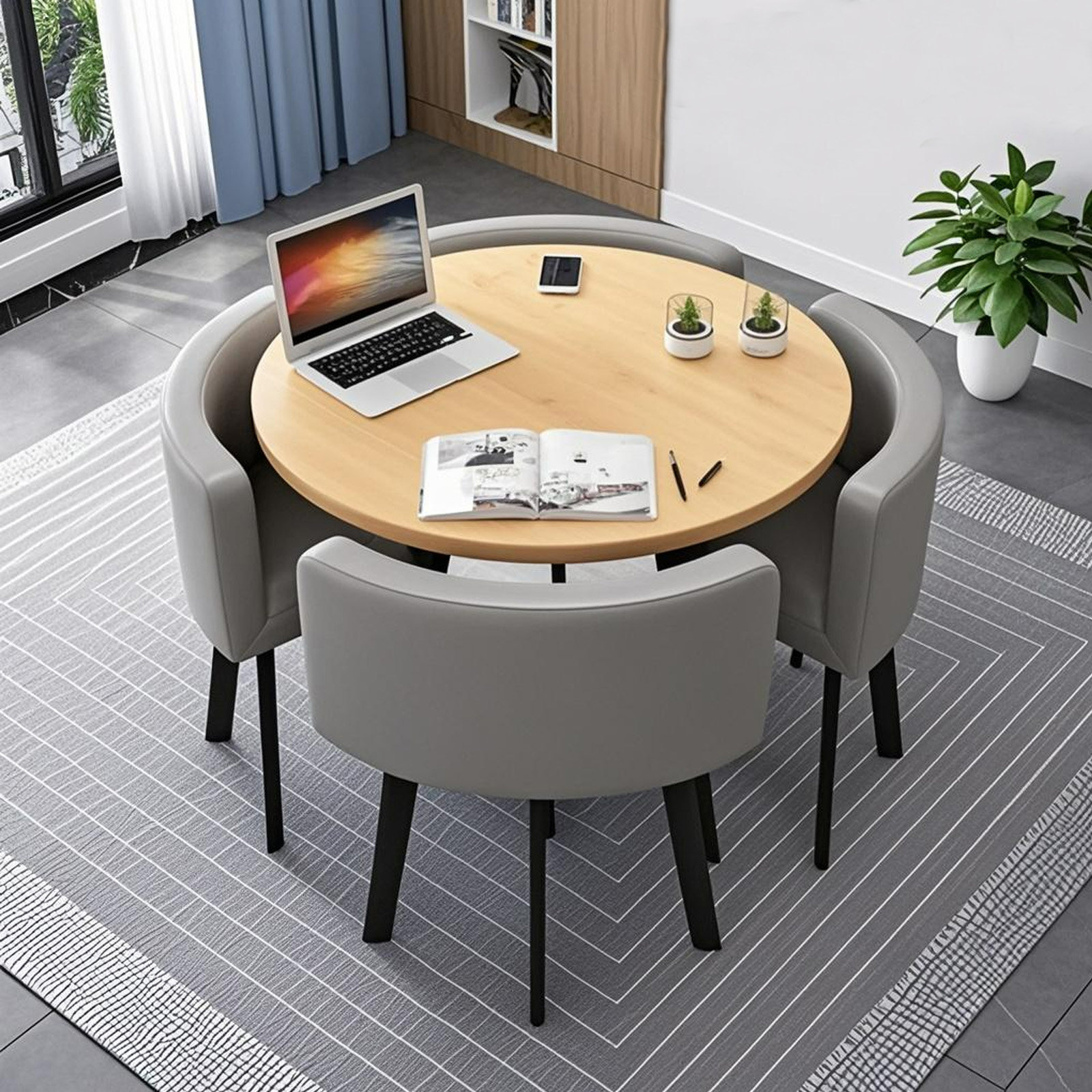 George Oliver Modern Compact Round Dining Set With Marble Design ...