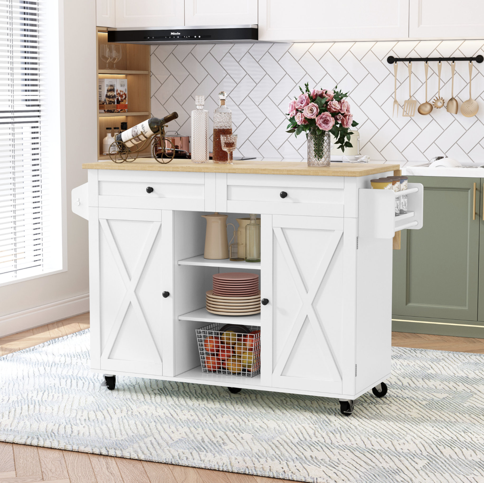 Wildon Home® Jaye 51.7" Kitchen Island on Wheels with Storage Cabinet ...