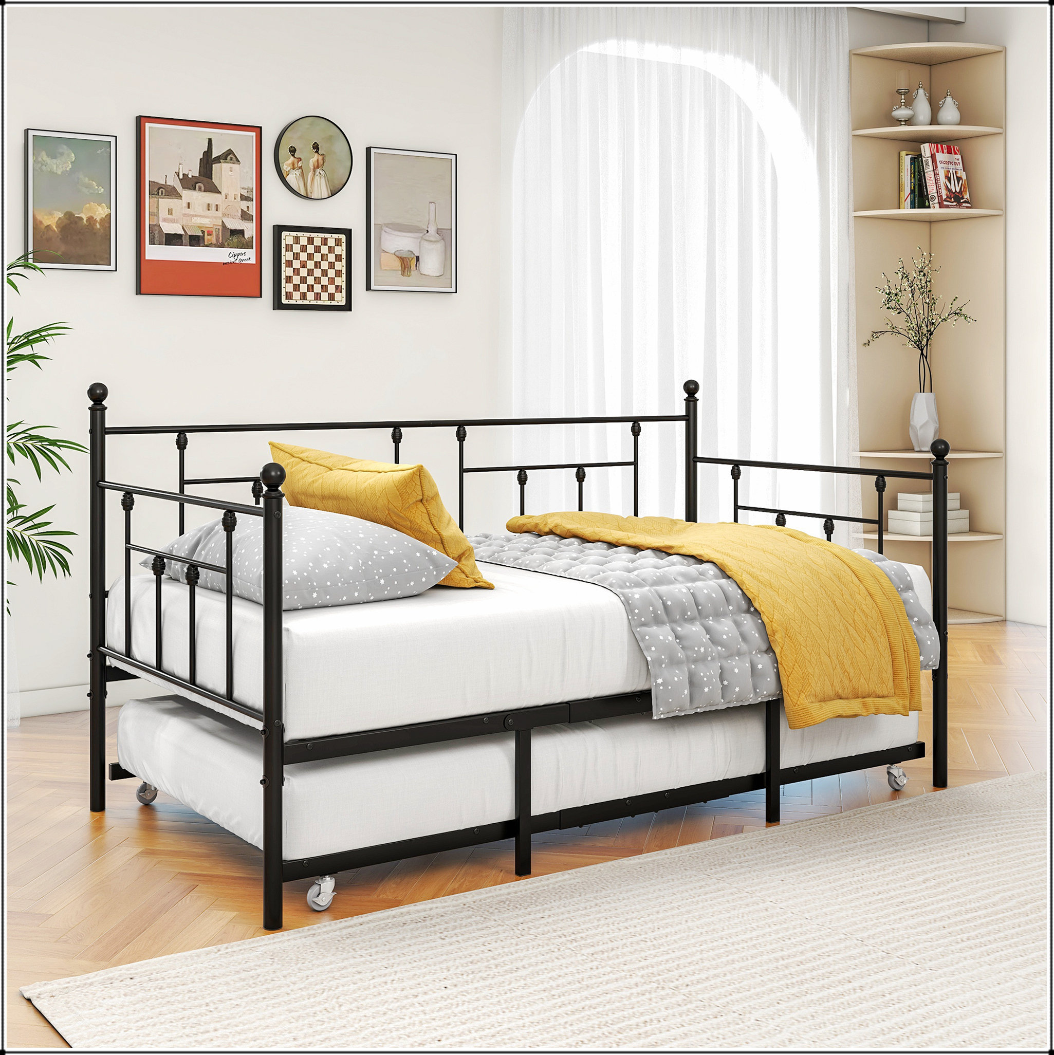 August Grove Metal Daybed Frame Twin Size Platform with trundle ...