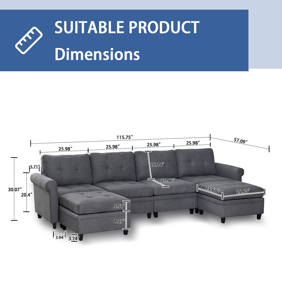Inbox Zero Naeomi U-shaped Sectional Reversible Storage Sectional Sofa ...