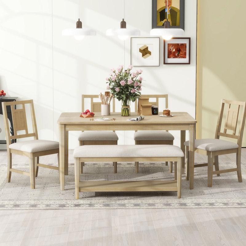 August Grove® Dining Set with Bench Dining Table with Bench Farmhouse ...