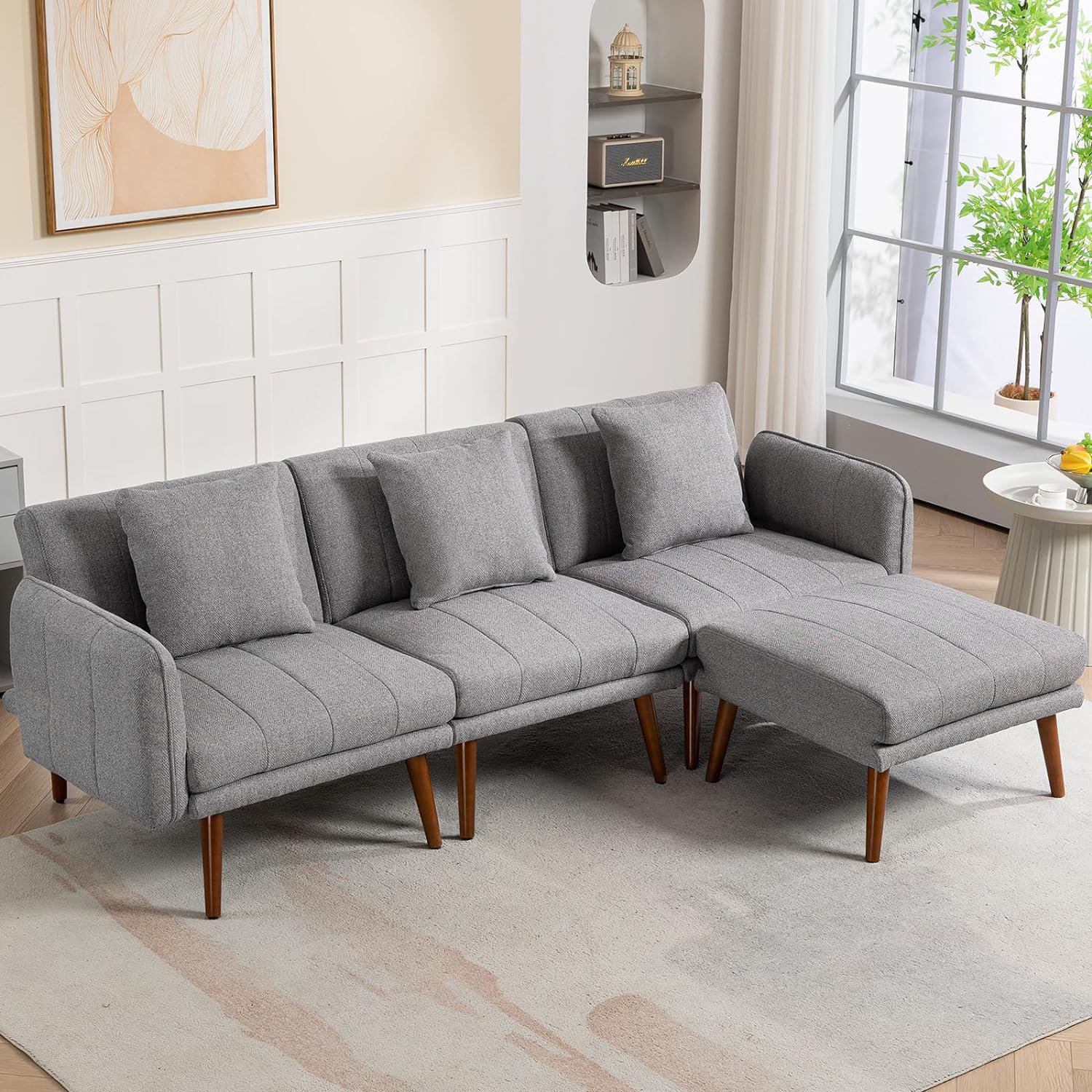 George Oliver 4 Pieces Upholstered Sectional Convertible Sofa, Futon ...