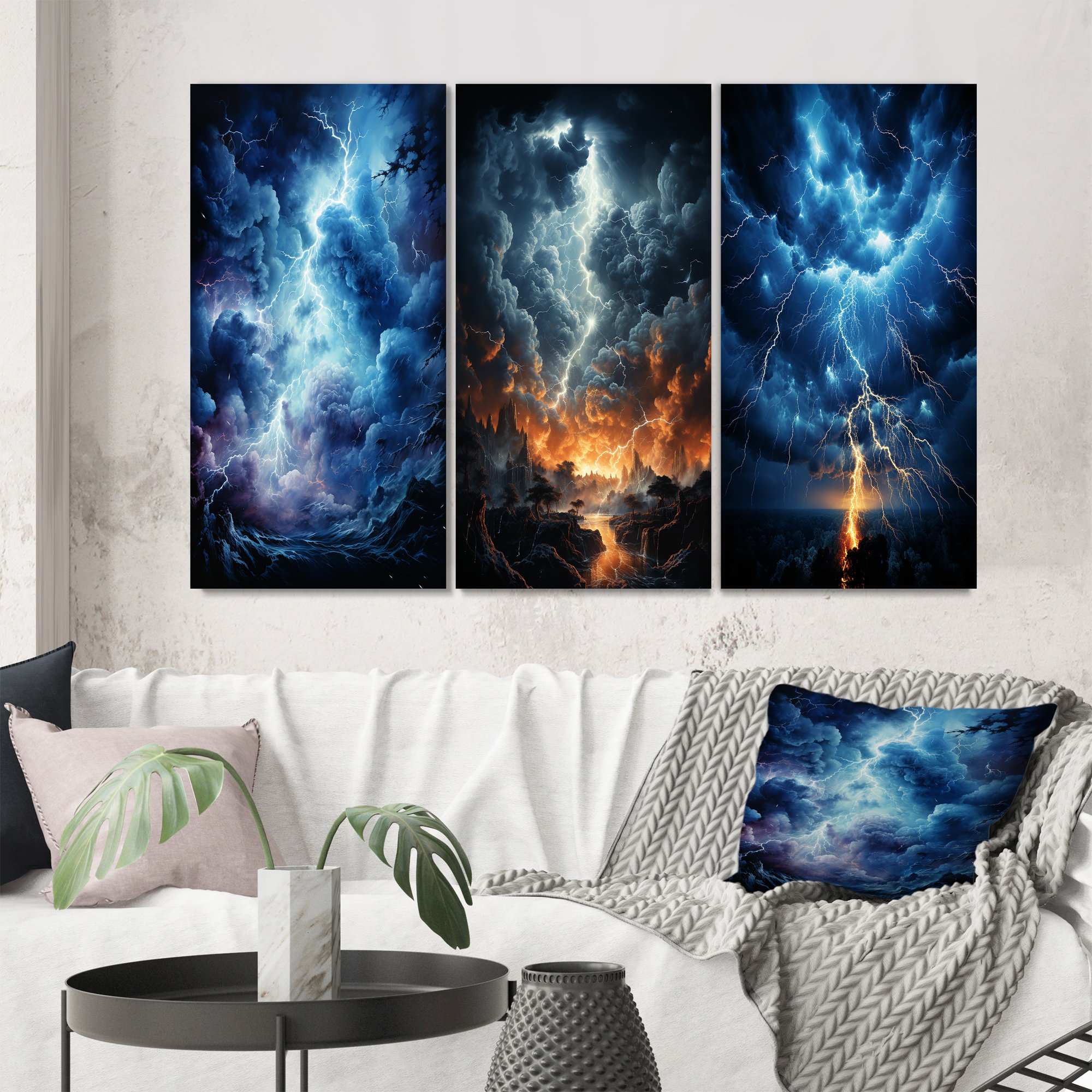 Ivy Bronx " Lightning Electric Symphony " 3 - Pieces on Canvas | Wayfair
