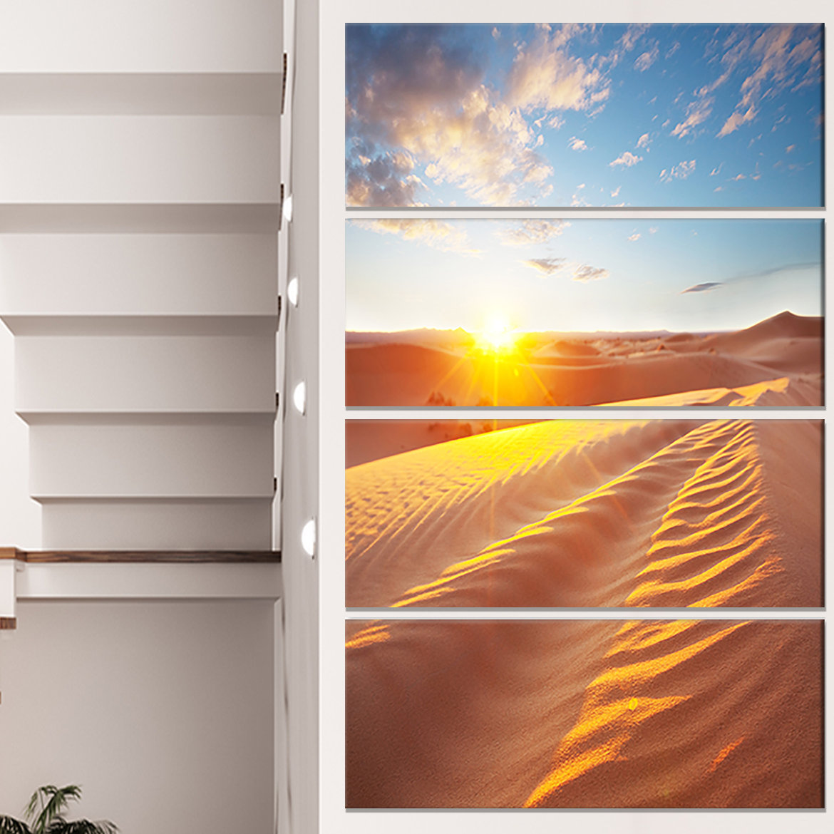 Design Art 'Desert Dunes Reflecting Sunset' 4 Piece Photographic Print ...