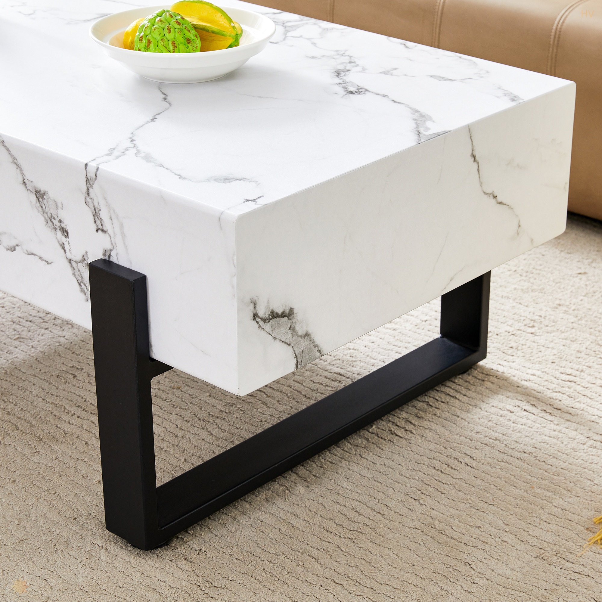 Wrought Studio™ Minimalist MDF Marble-Patterned Coffee Table.Marble ...