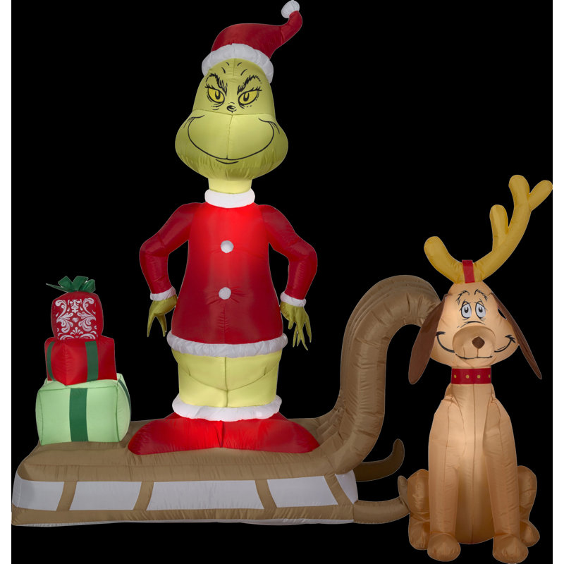 Gemmy Industries Grinch and Max on Sled LG Scene Grinch Inflatable ...