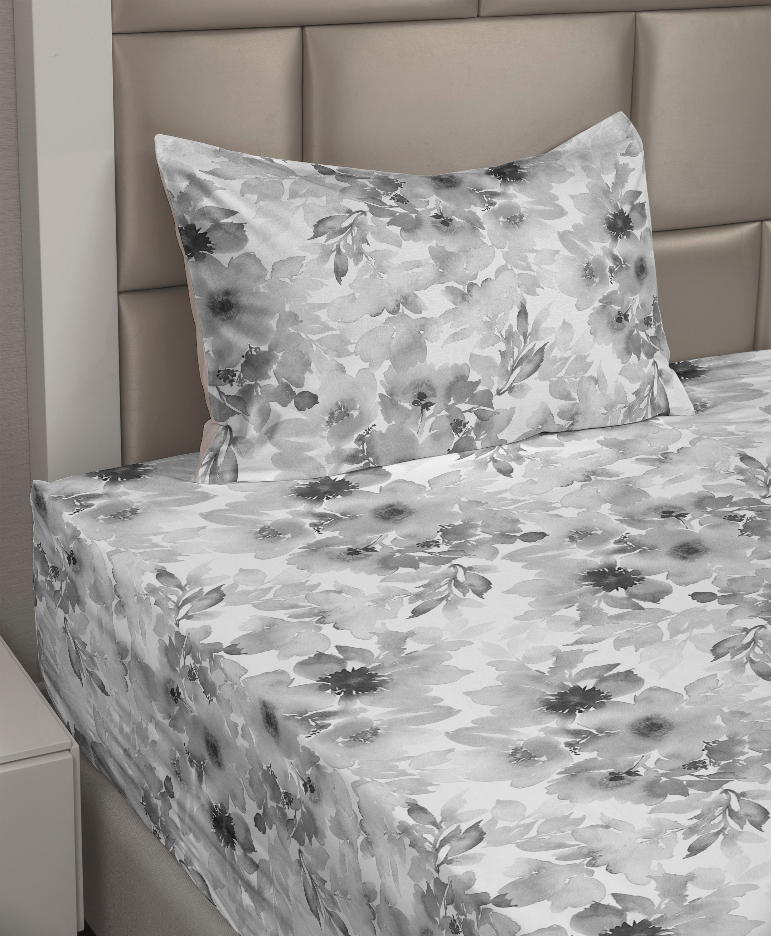 Ambesonne Flower Sheet Set Grayscale Spring Blooms Art Pale Grey and ...