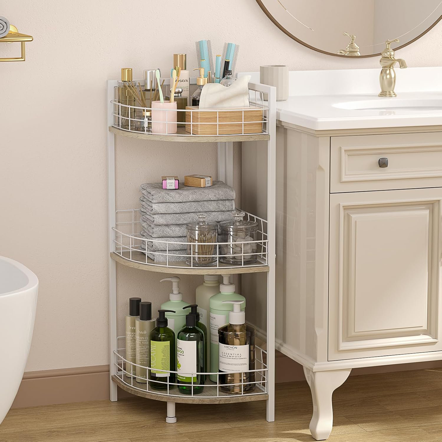 17 Stories Bathroom Standing Shelf, 3 Tier Free-Standing Shelf Units ...