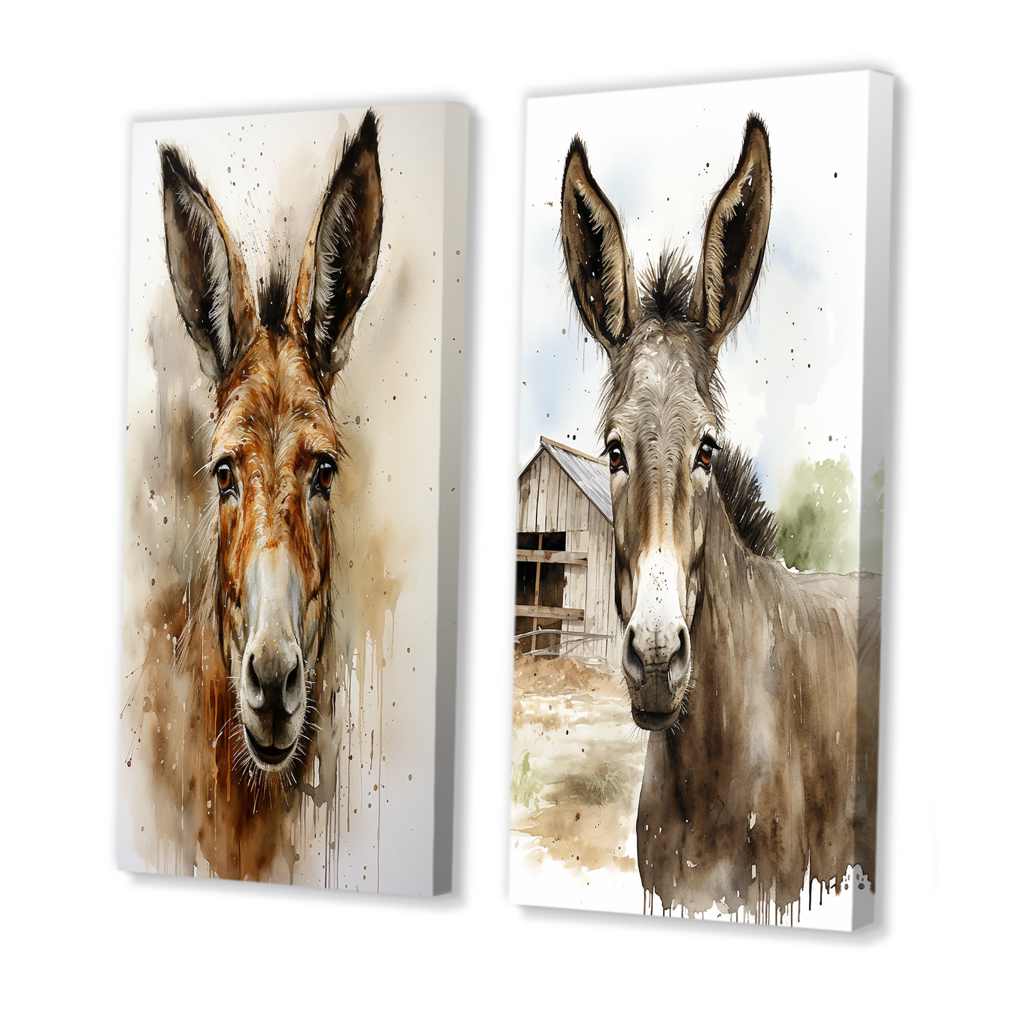 August Grove® Donkey Portrait Country Charm II - Donkey Canvas Wall Art ...