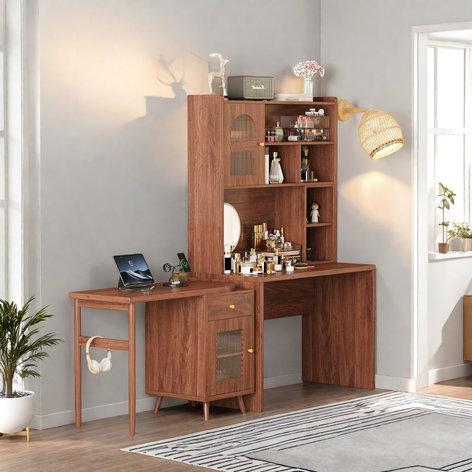 Mercer41 Computer Desk With 90 Degree Rotating Desktop, Office Desk ...