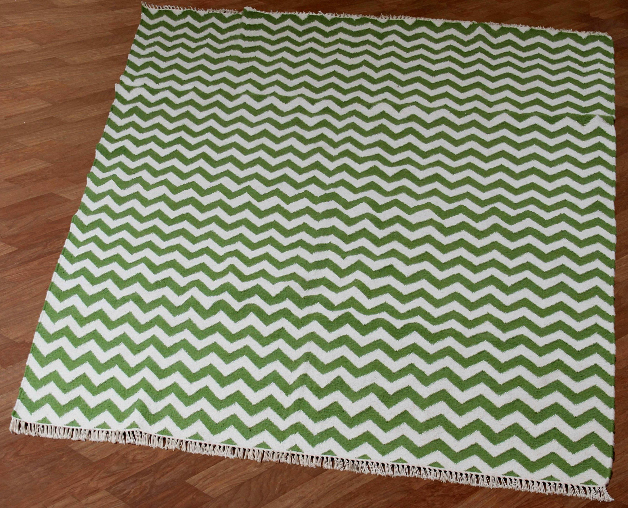 World Menagerie Almute Handwoven Wool Green/White Rug | Wayfair