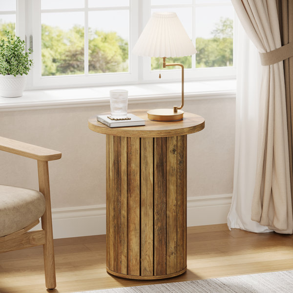 Millwood Pines Round End Table, Wood Fluted Bedside Table for Living ...