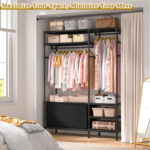 Rebrilliant Mikhia Clothing Rack Plastic Clothes Rack Portable Closet ...