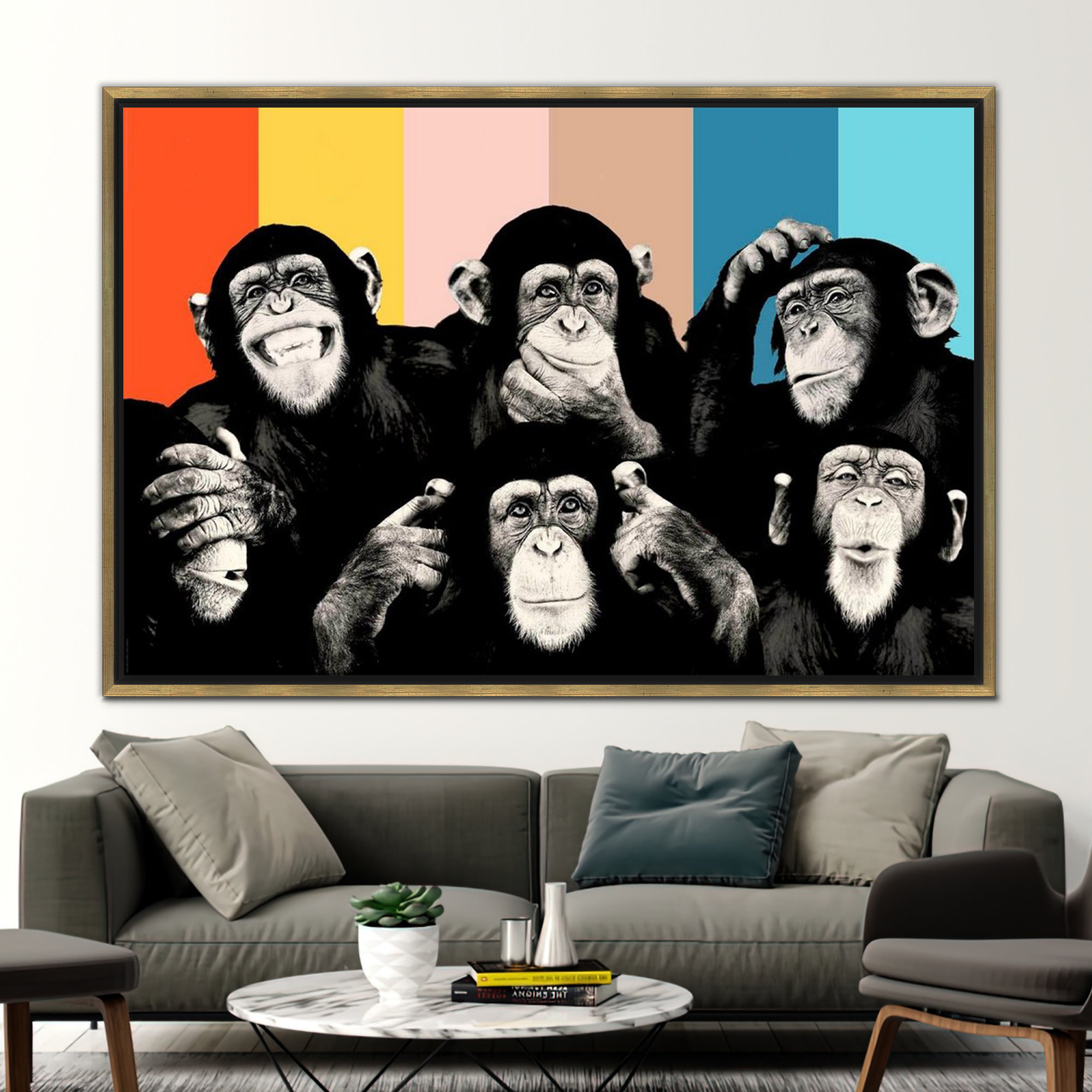 Trinx Monkeys Painting, Monkey Art, Animal Wall Decor, Trendy Canvas ...
