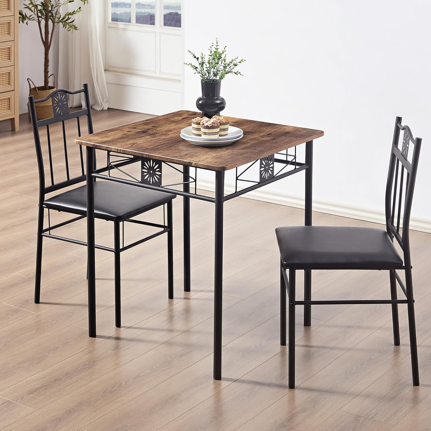 17 Stories 3-Piece Retro Brown Dining Table Set For 2, Compact Kitchen ...