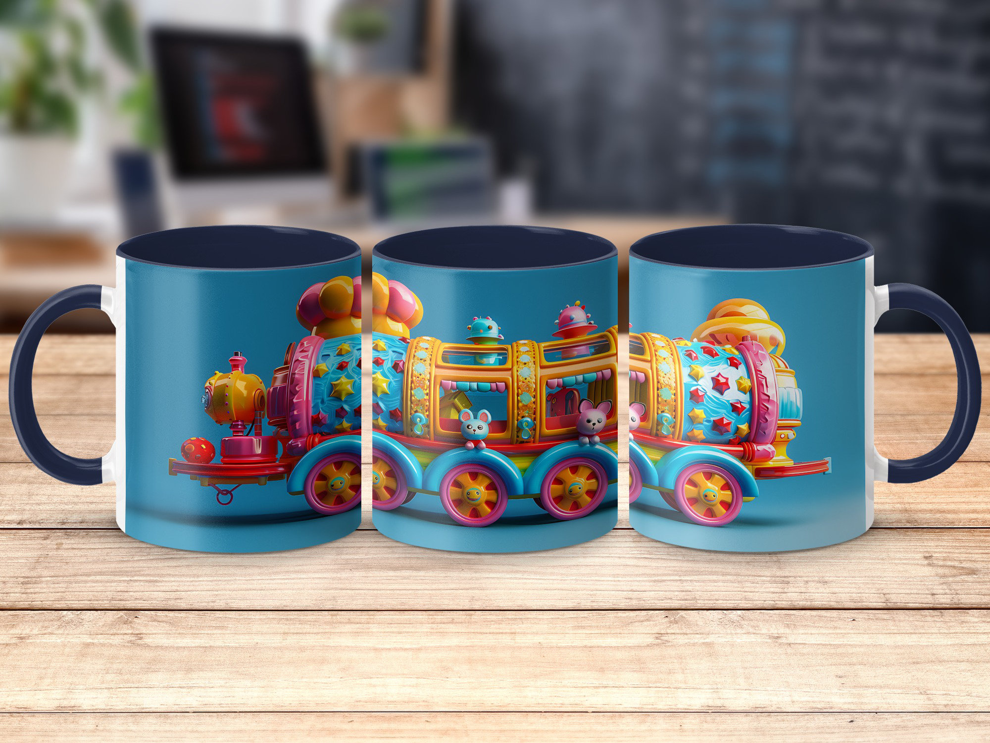 East Urban Home Colourful 3D Design 11oz Accent Mugs – White Ceramic ...