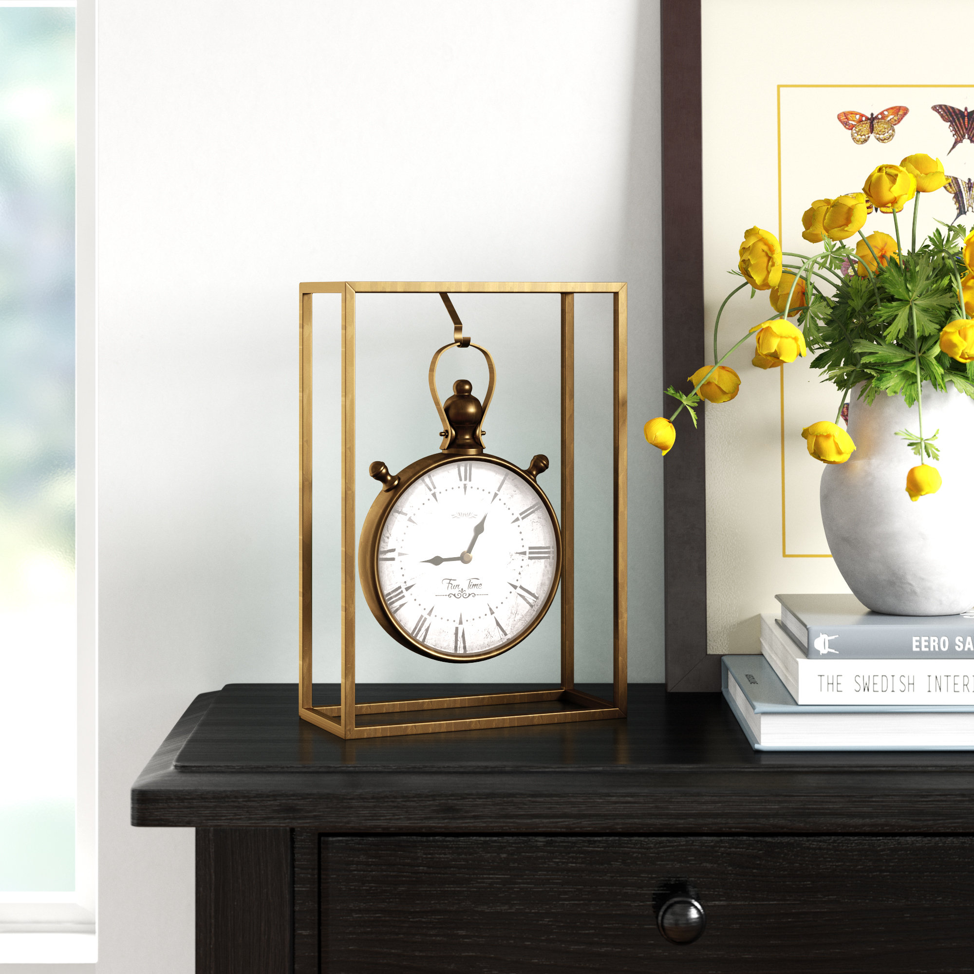 Alcott Hill Canete Traditional Analogue Quartz Tabletop Clock in Brass ...