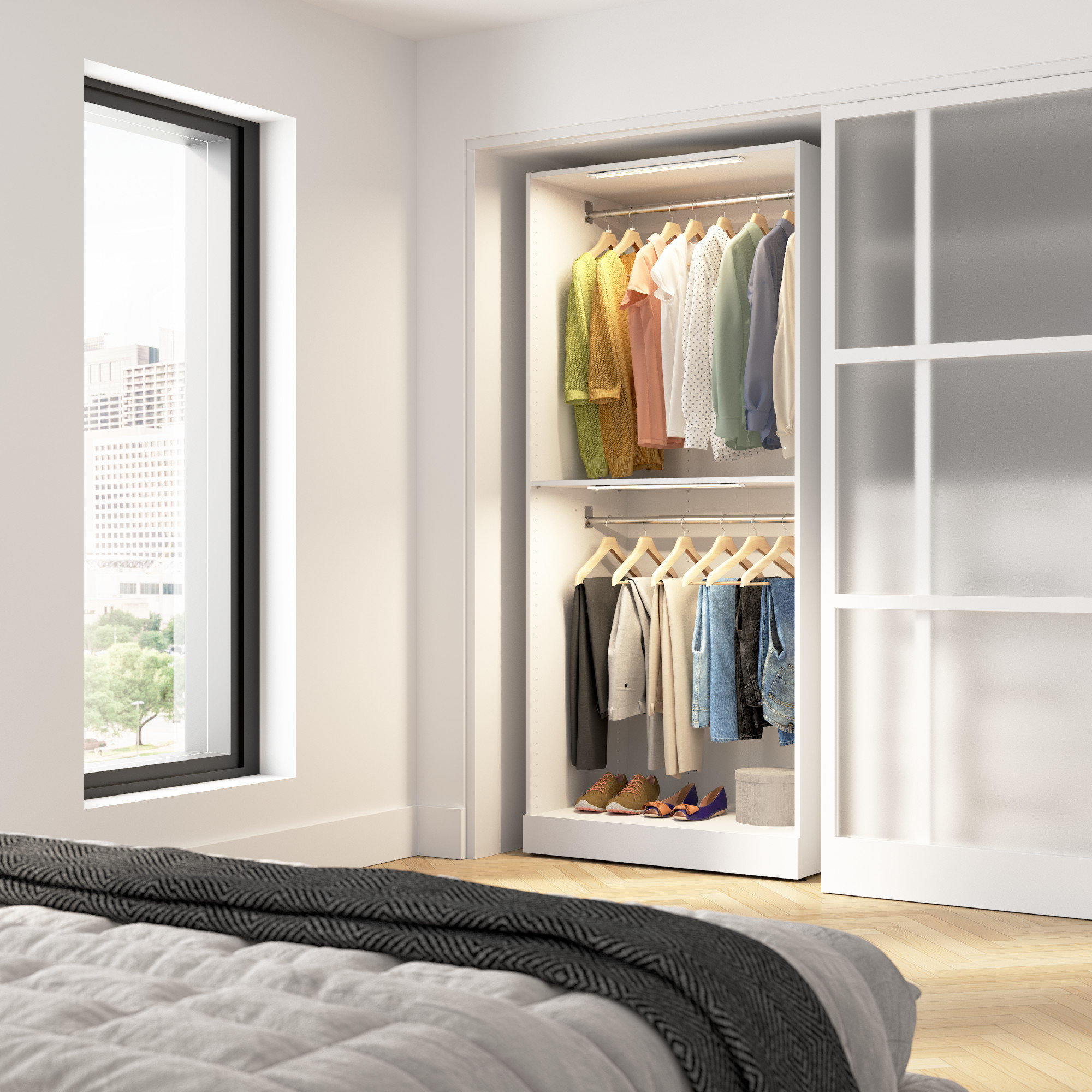 Bestar Florence 36W X 25D Modular Double Hanging Closet System Tower ...