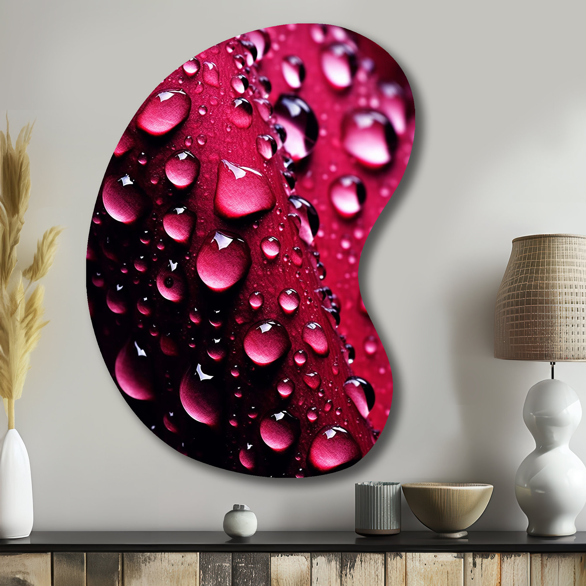 Design Art Red Rose With Raindrops XVIII - Floral Boom Shape ...