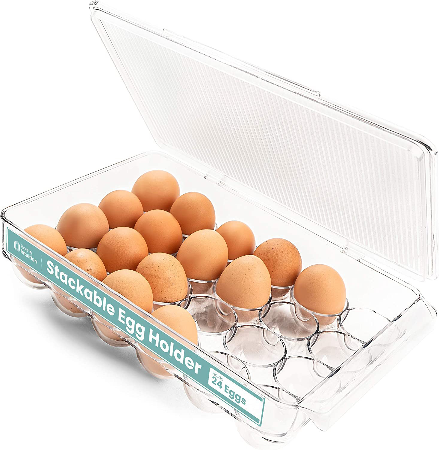 Home Intuition Clear Plastic Stackable 24 Egg Bin Holder Tray Container ...