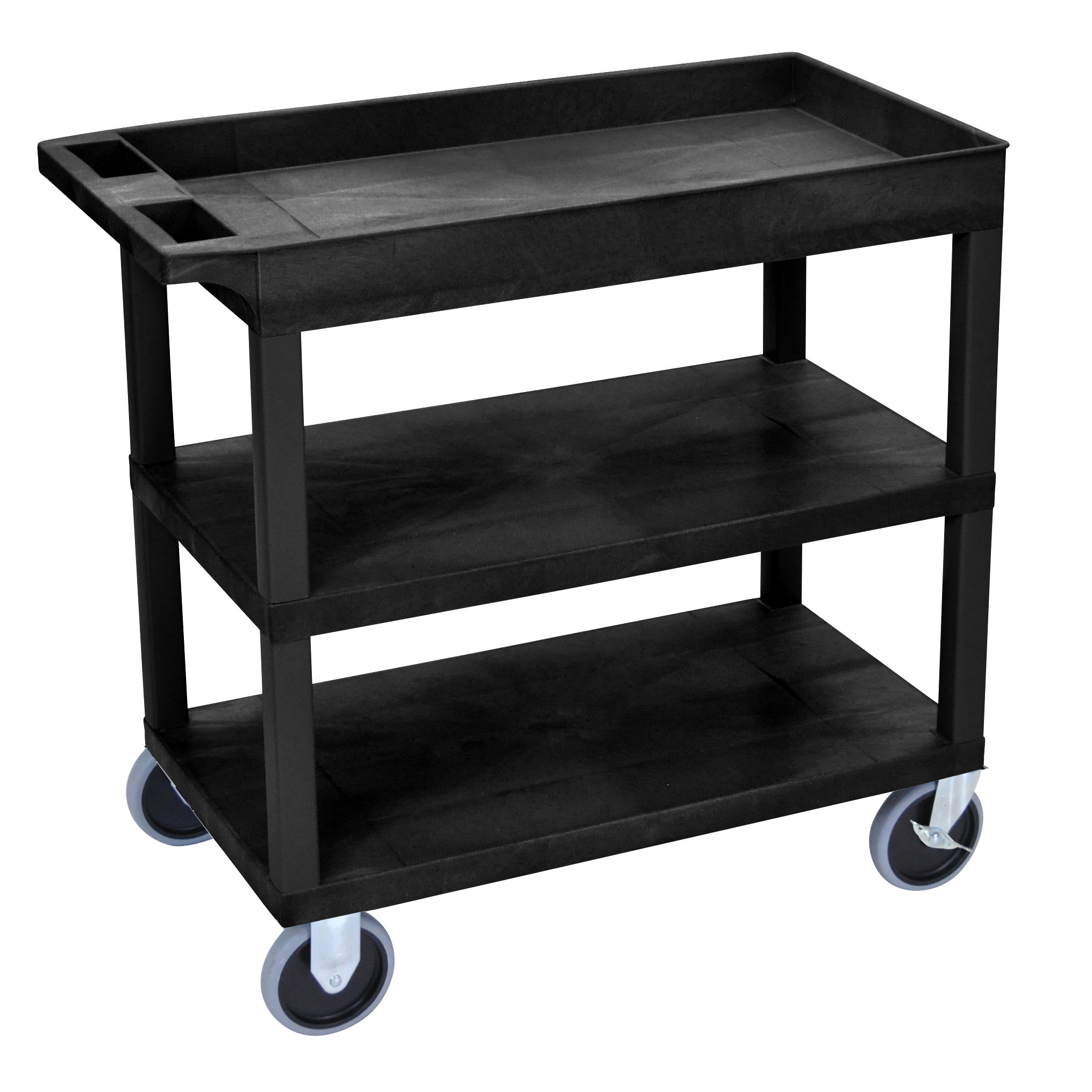 Luxor E Series Heavy Duty Utility Cart with 1 Tub and 2 Flat Shelves ...