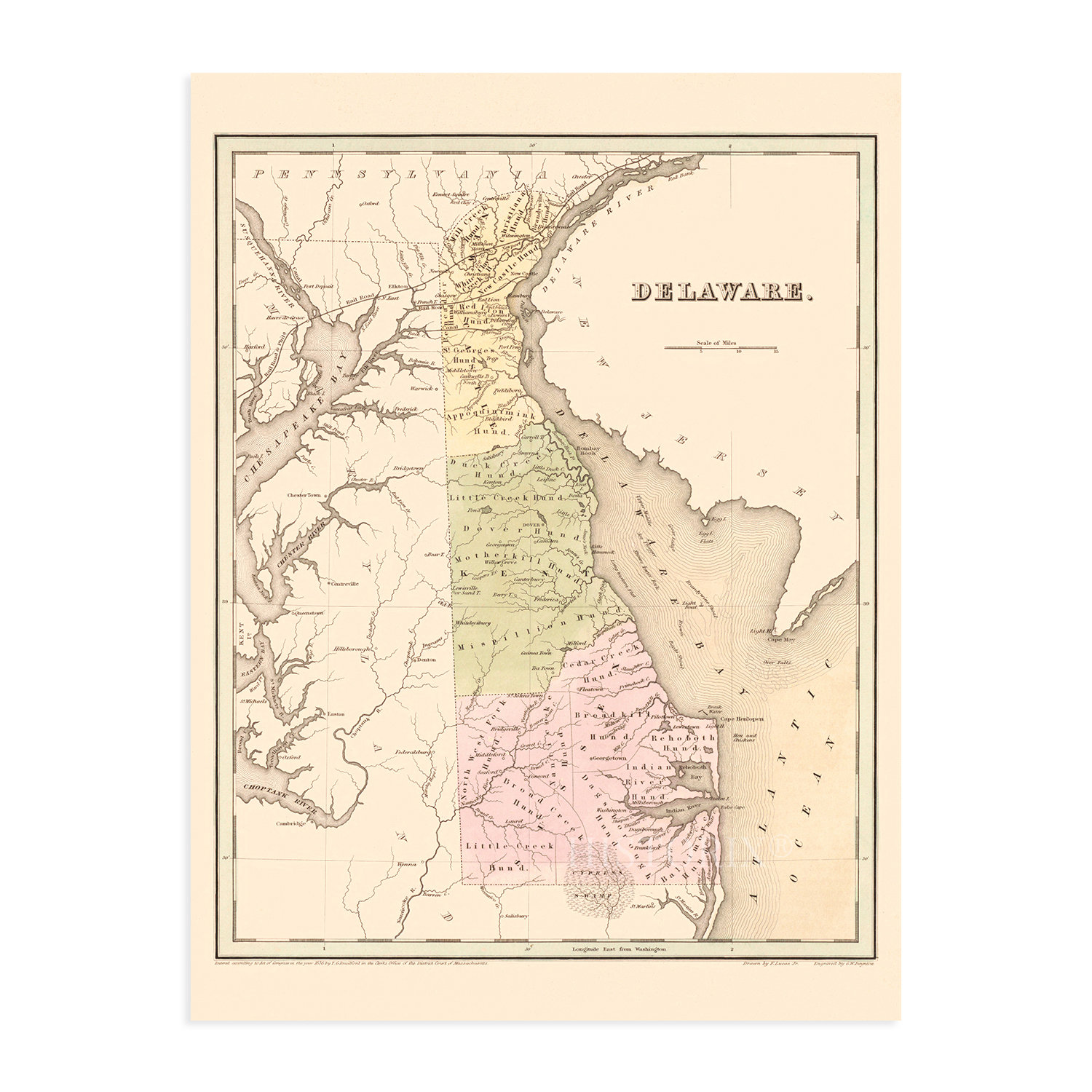 HISTORIC PRINTS HISTORIX Vintage 1838 Delaware State Map - 18X24 Inch ...