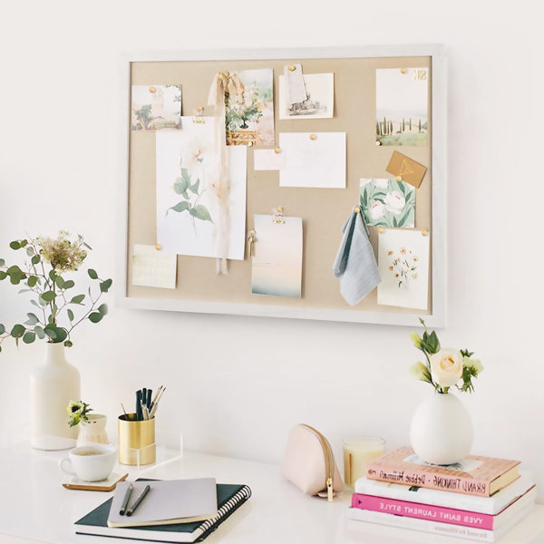 Latitude Run® Wall Mounted Bulletin Board with Linen Wood Boards ...
