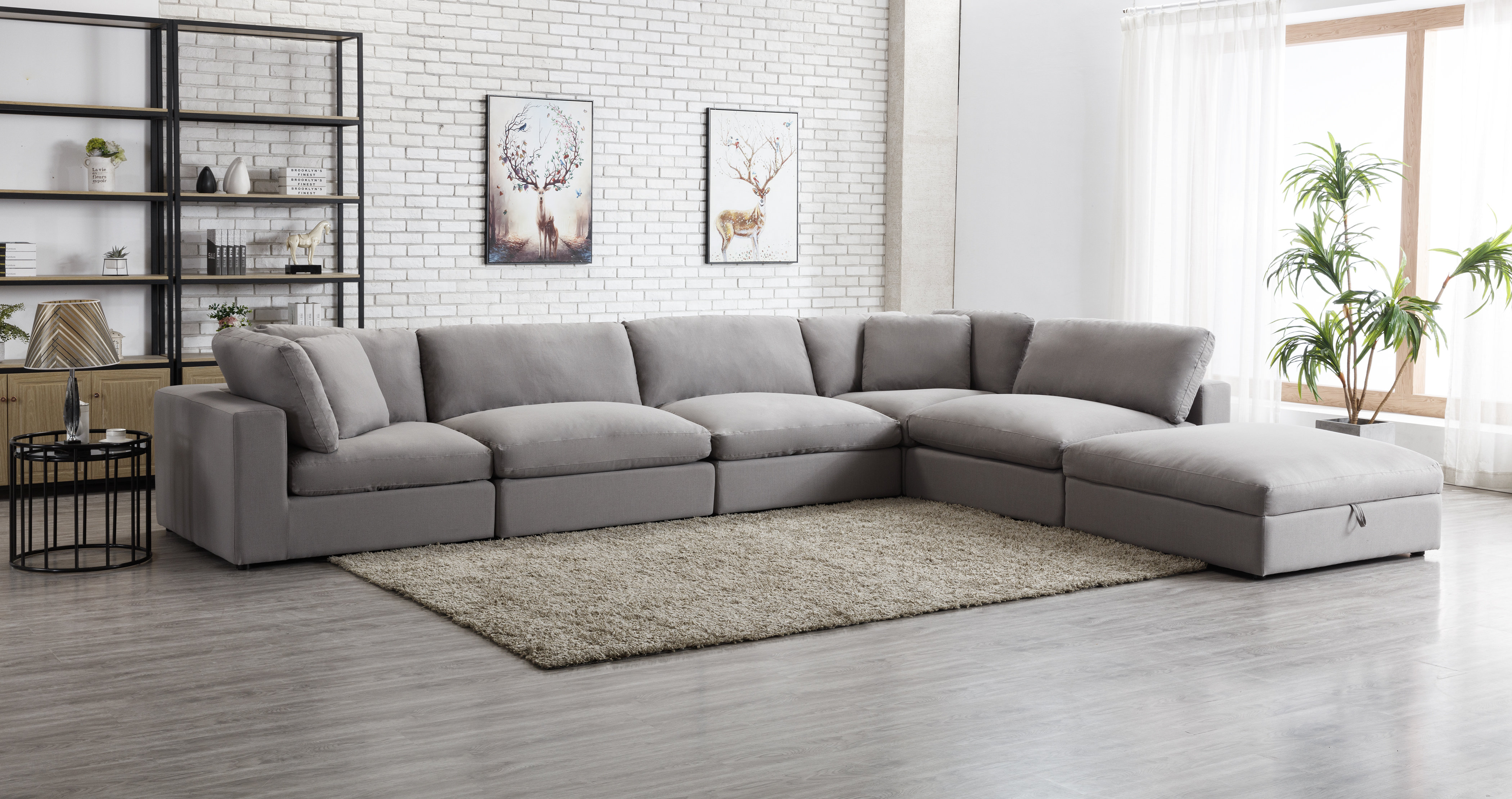 Wade Logan® Albirta 134" Wide Reversible Modular Corner Sectional with ...