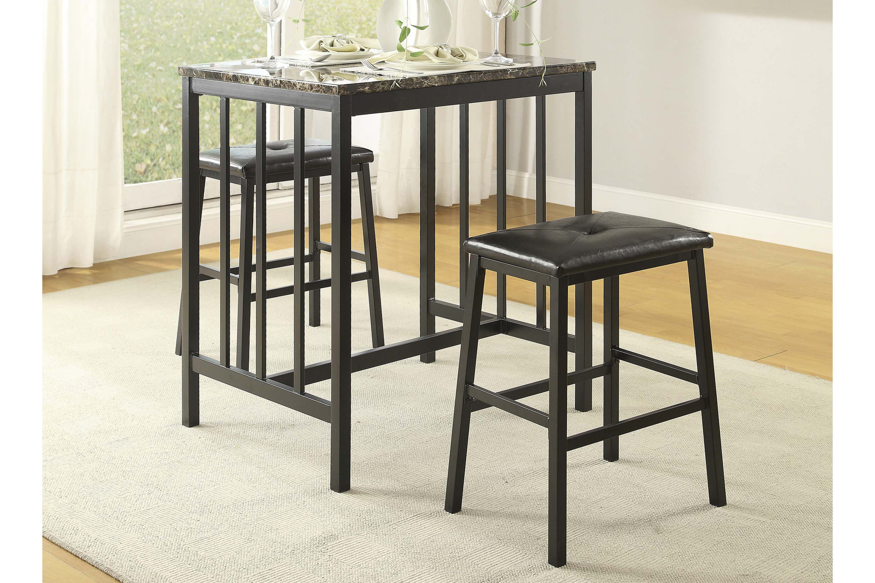 Latitude Run® Metal 3Pc Counter Height Set Table And 2 Stools, Faux ...
