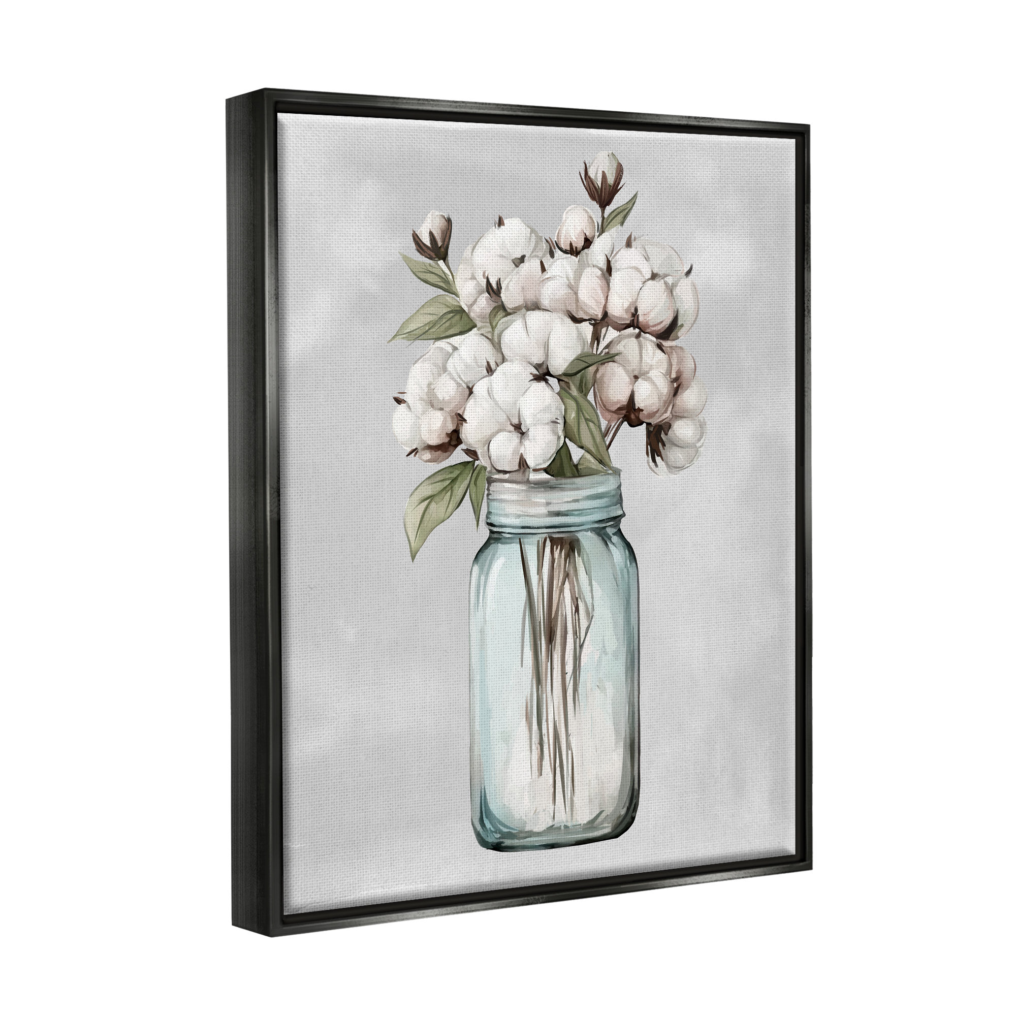 Red Barrel Studio® Cotton Flower Sprigs Farmhouse Jar Framed Floater ...