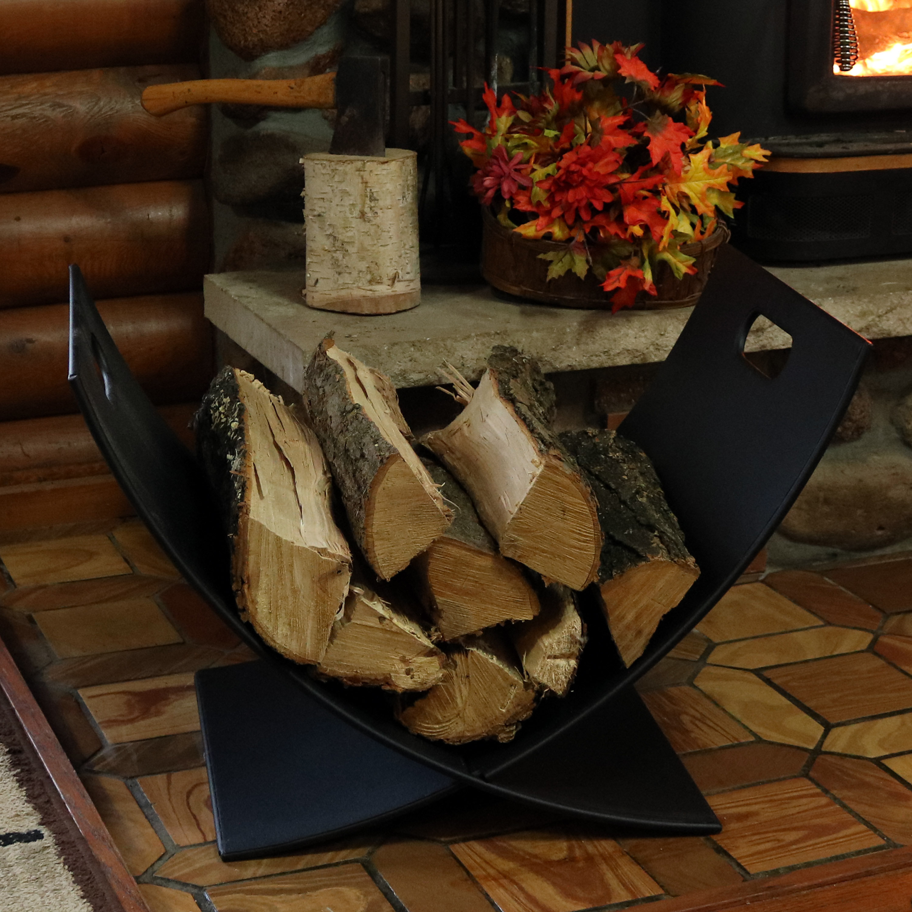 17 Stories Indoor or Outdoor Powder-Coated Steel Firewood Log Rack with ...