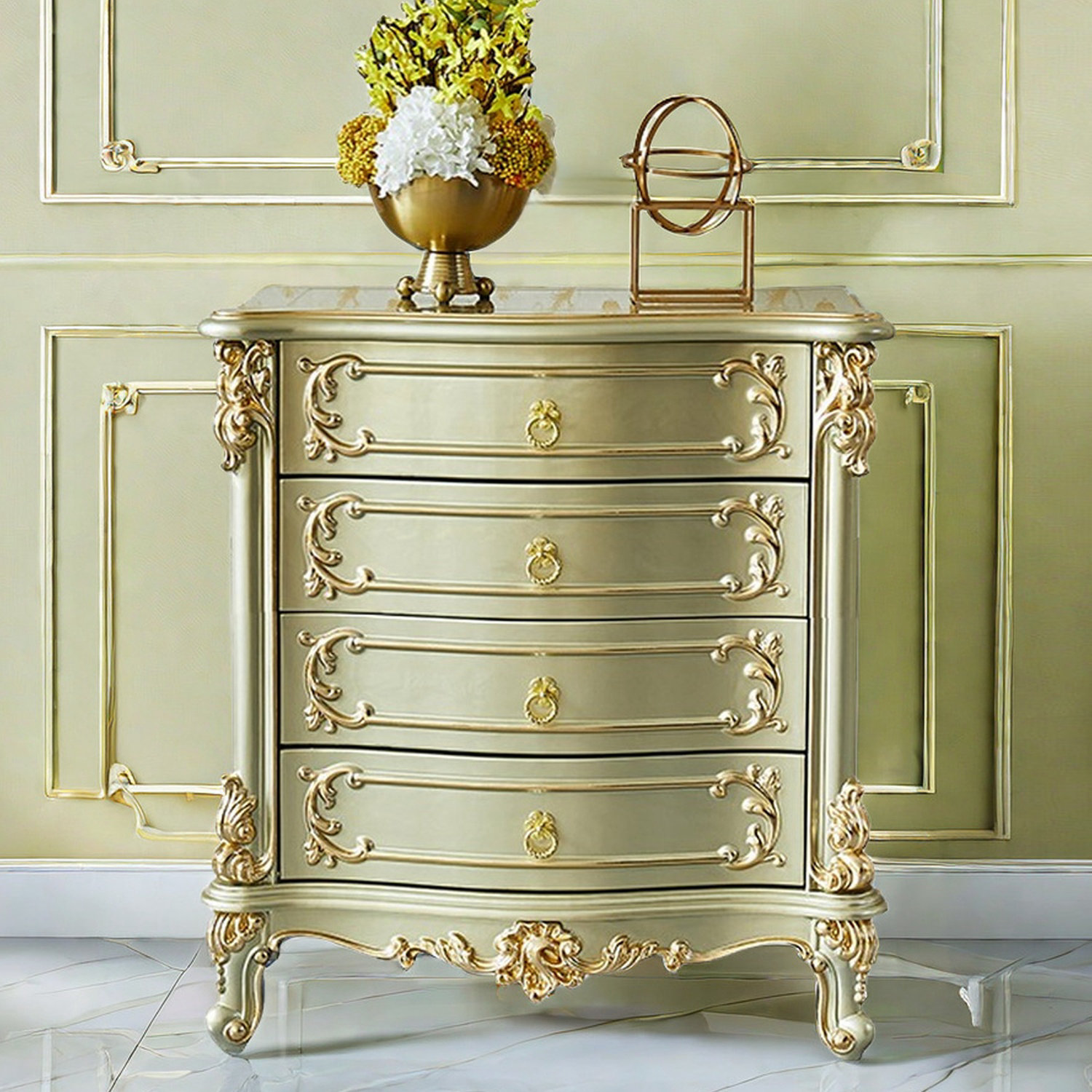 Morpho Nest Creations European-Style Carved Solid Wood Storage Cabinet ...