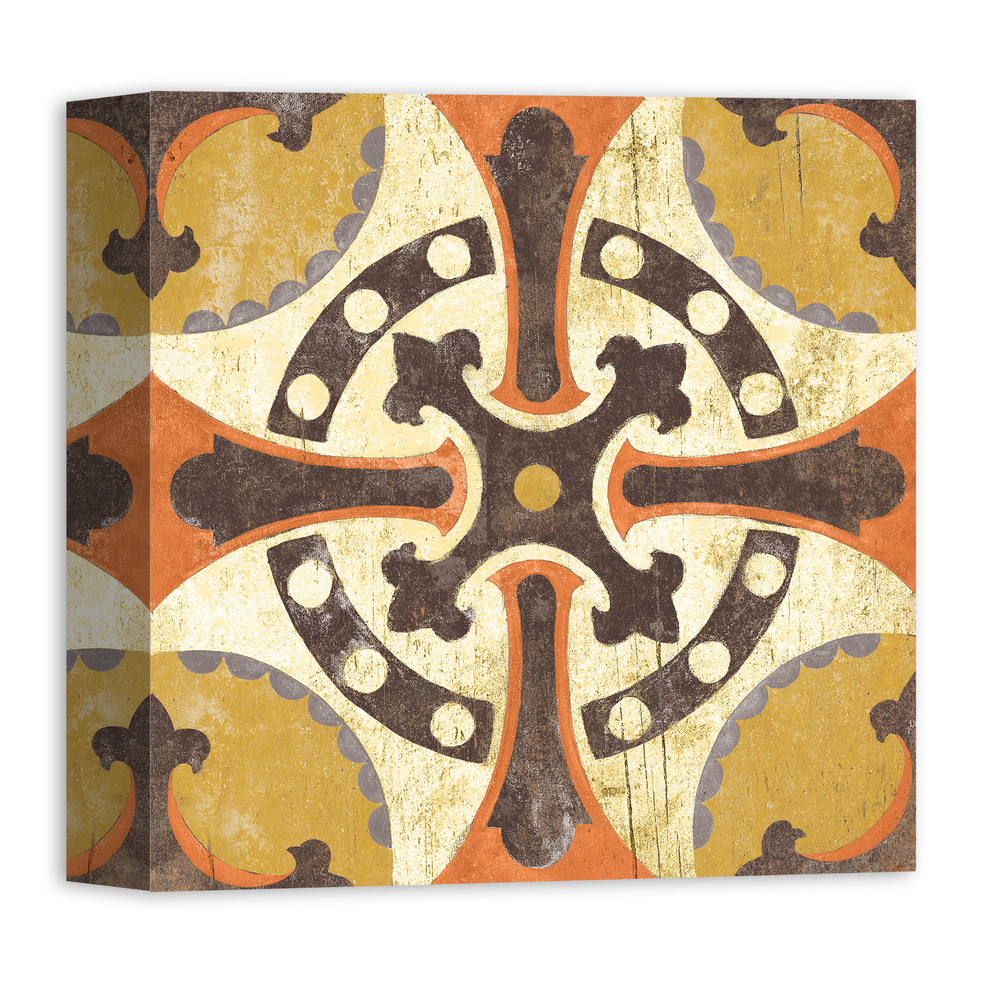 Bungalow Rose 'Orange Moroccan Tile' Wrapped Canvas Acrylic Painting ...